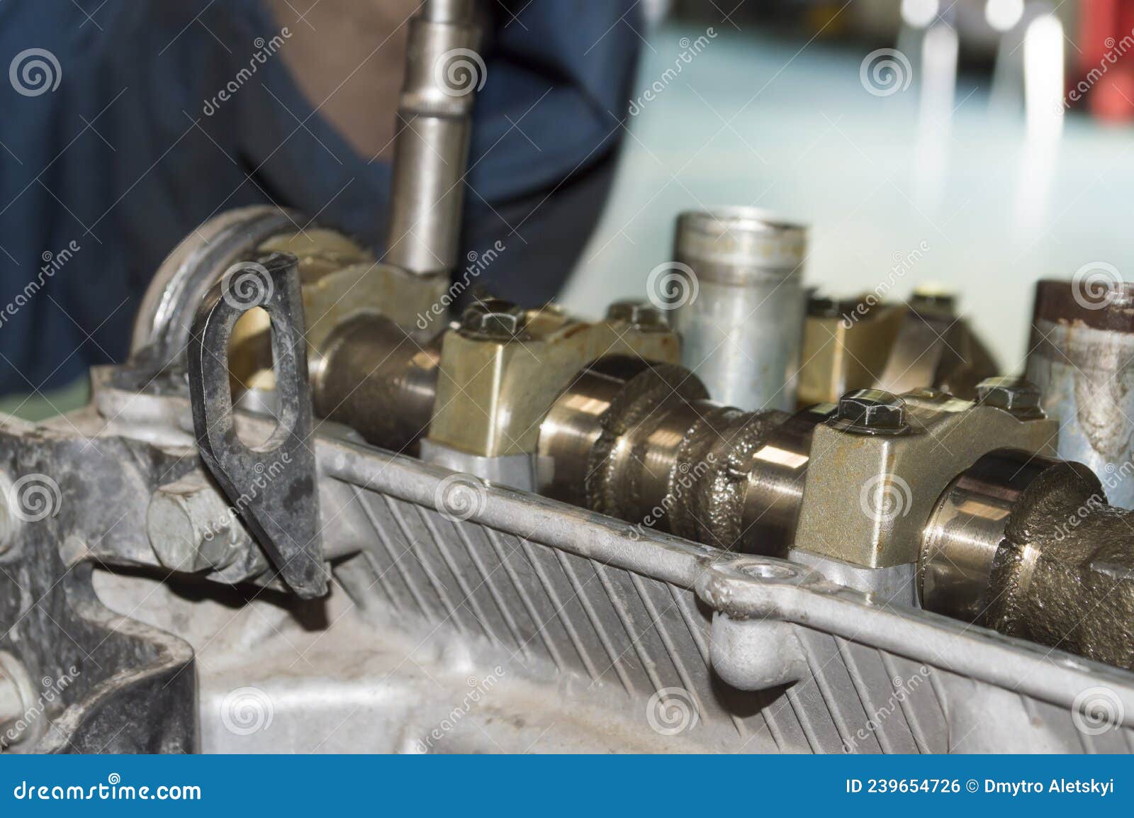 A Fragment of the Timing Camshaft Installed in the Head of the Engine ...