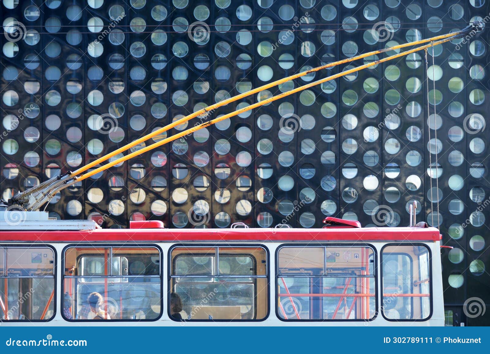 Pantograph Of Trolleybus On The Blue Sky Background Stock Photo ...