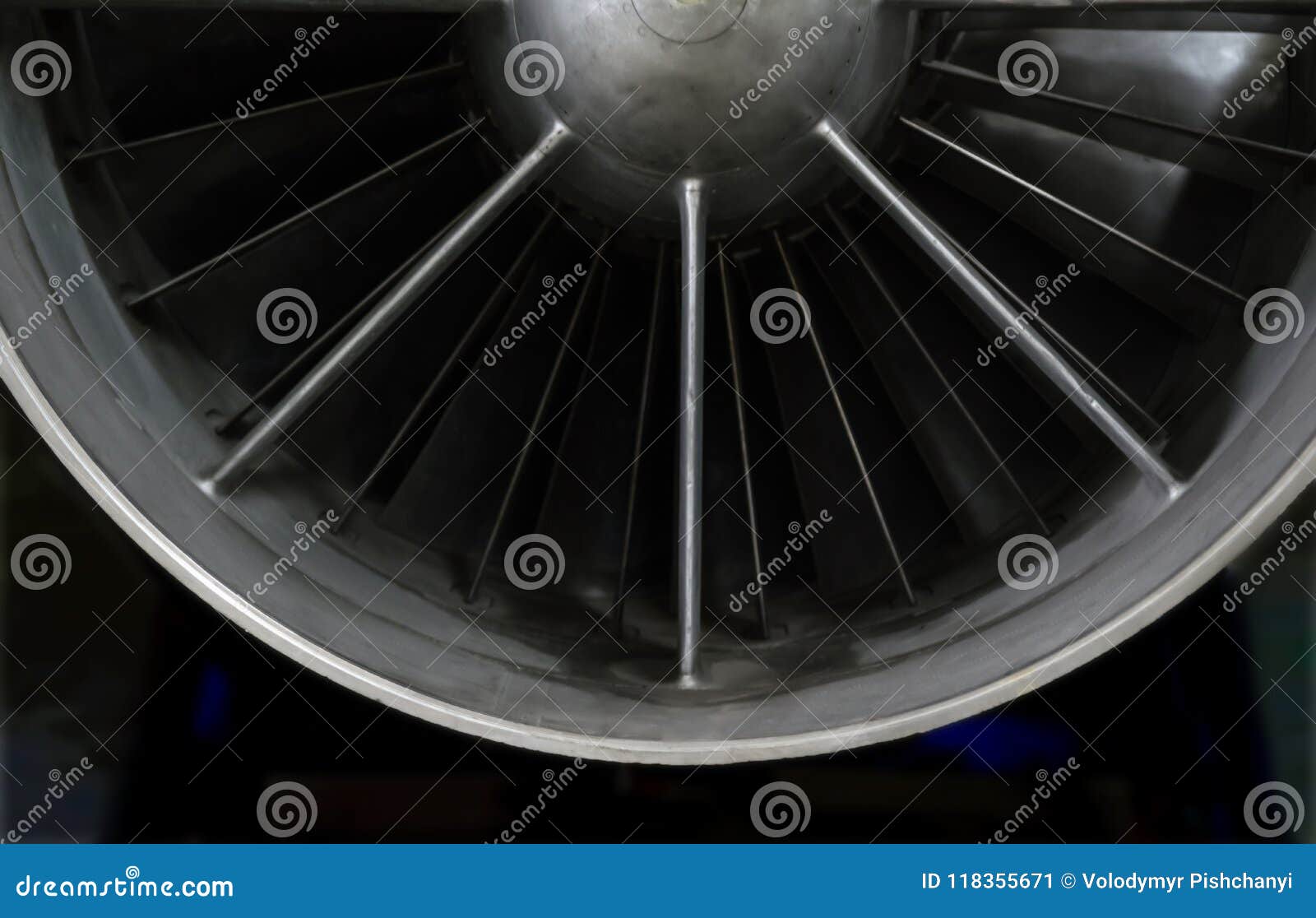 Fragment of the Turbine of the Jet Engine. Front View on a Dark ...