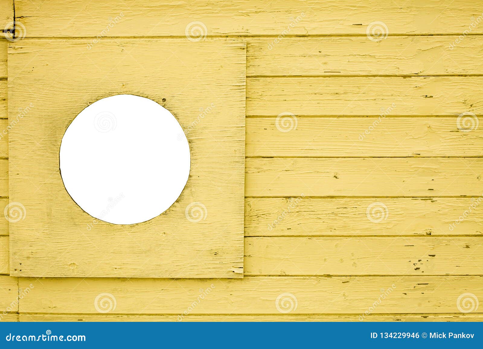 Fragment of a Vertical Wooden Painted Surface with a Round Empty Hole ...