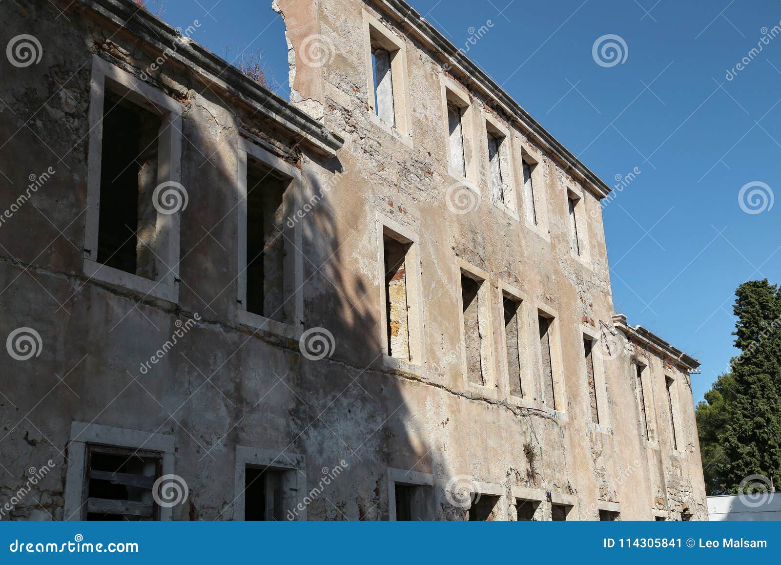 Old Wall Of Destroyed House. Old Powder Wall With Walled Window And ...