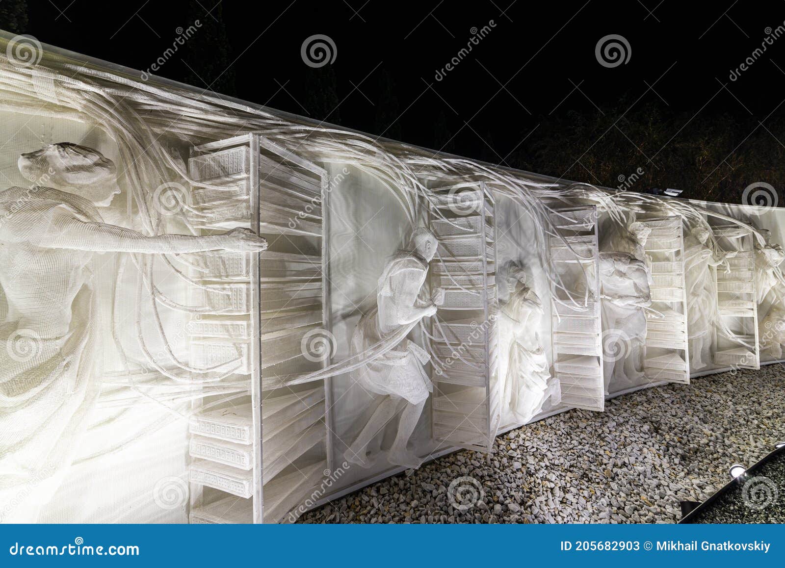 Fragment of White Multi-figured Bas-relief Made of Plastic Mesh by ...