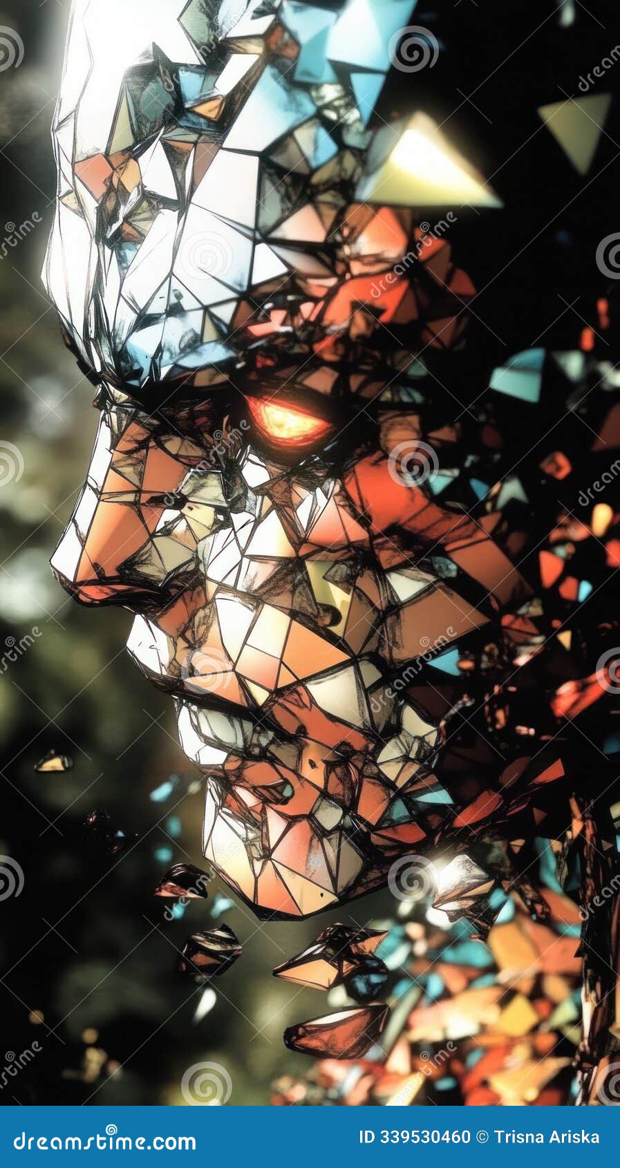 A Fragmented, Abstract Human Face Composed of Colorful Shards, Evoking ...