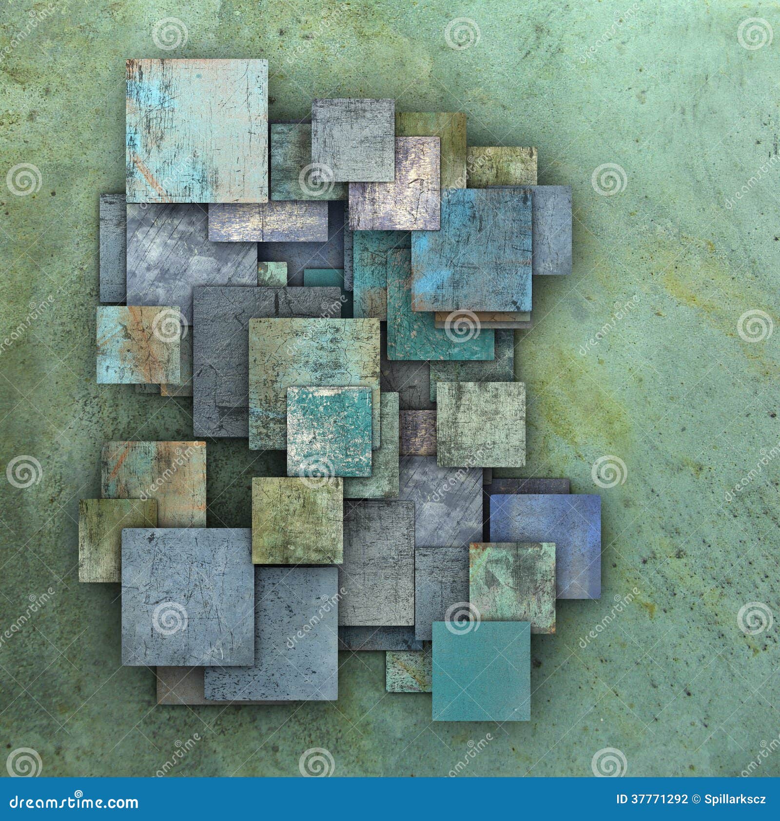 Fragmented Blue Green Square Grunge Tiles Stock Illustration ...