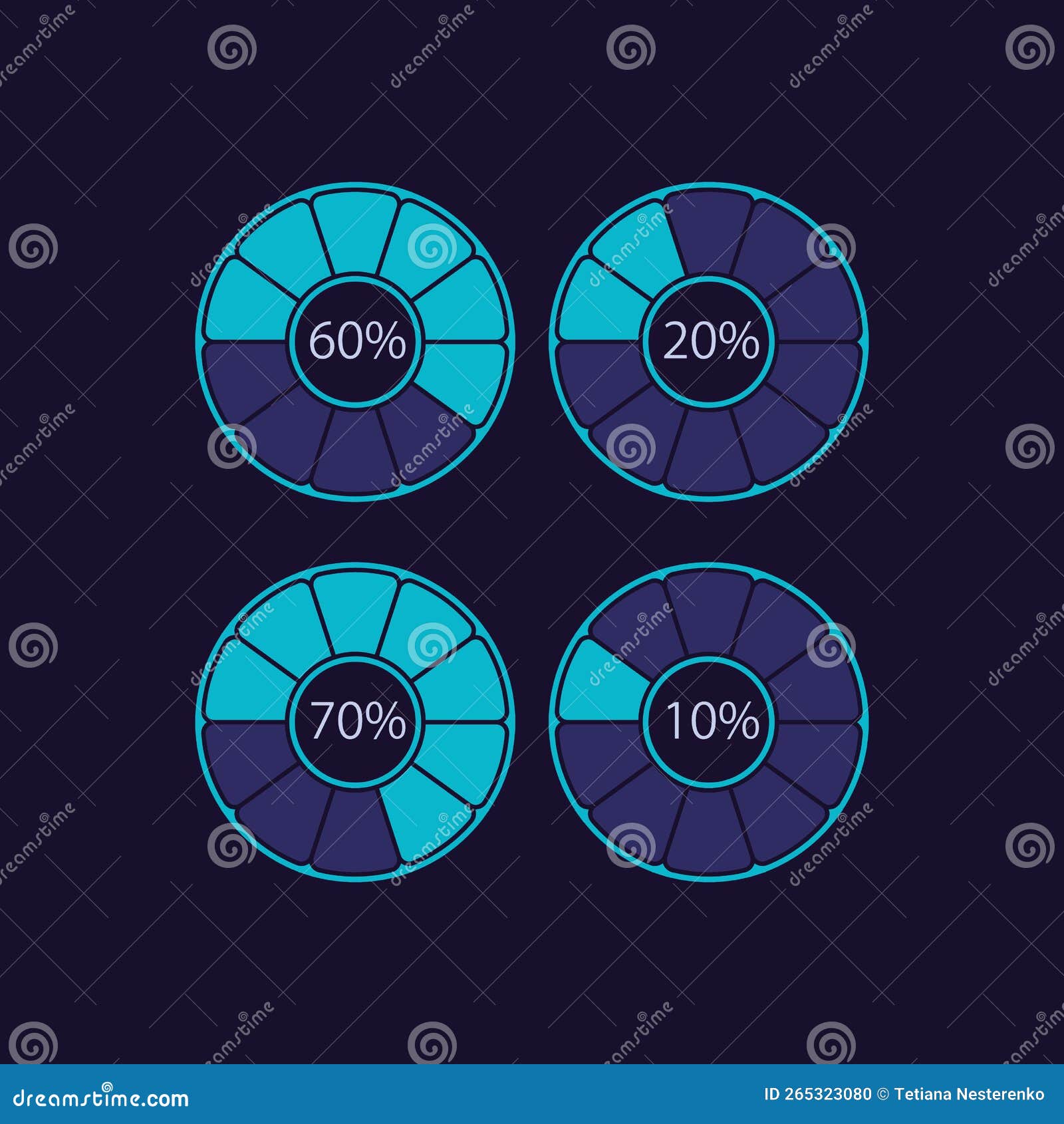 Fragmented Circle Percentage Infographic Chart Template Set for Dark ...