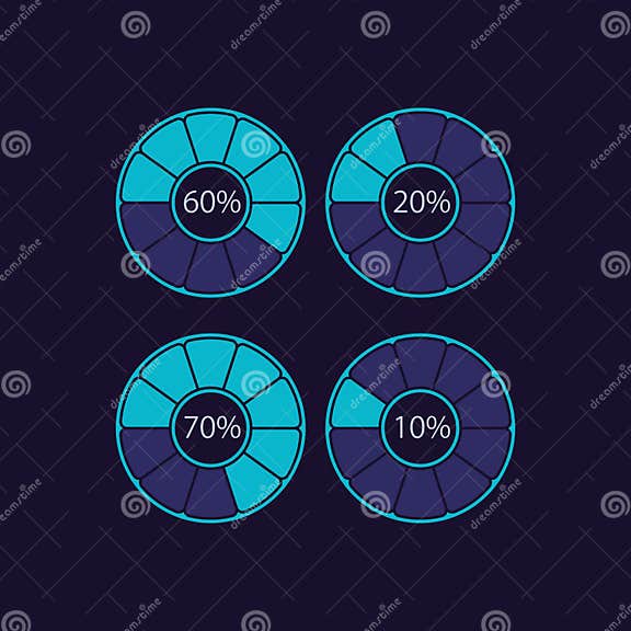 Fragmented Circle Percentage Infographic Chart Template Set for Dark ...