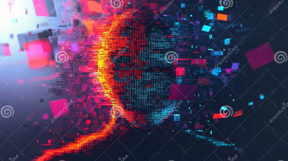 Fragmented Digital Head Made of Binary Code, Illustrating the Complexity of Cyber Security and ...