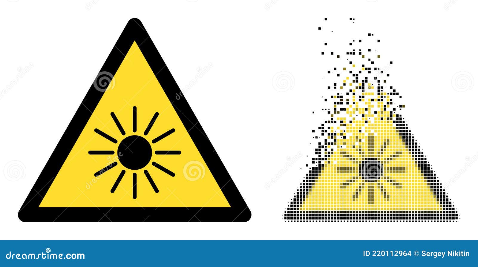 Fragmented Dot and Original Sun Radiation Warning Icon Stock Vector ...