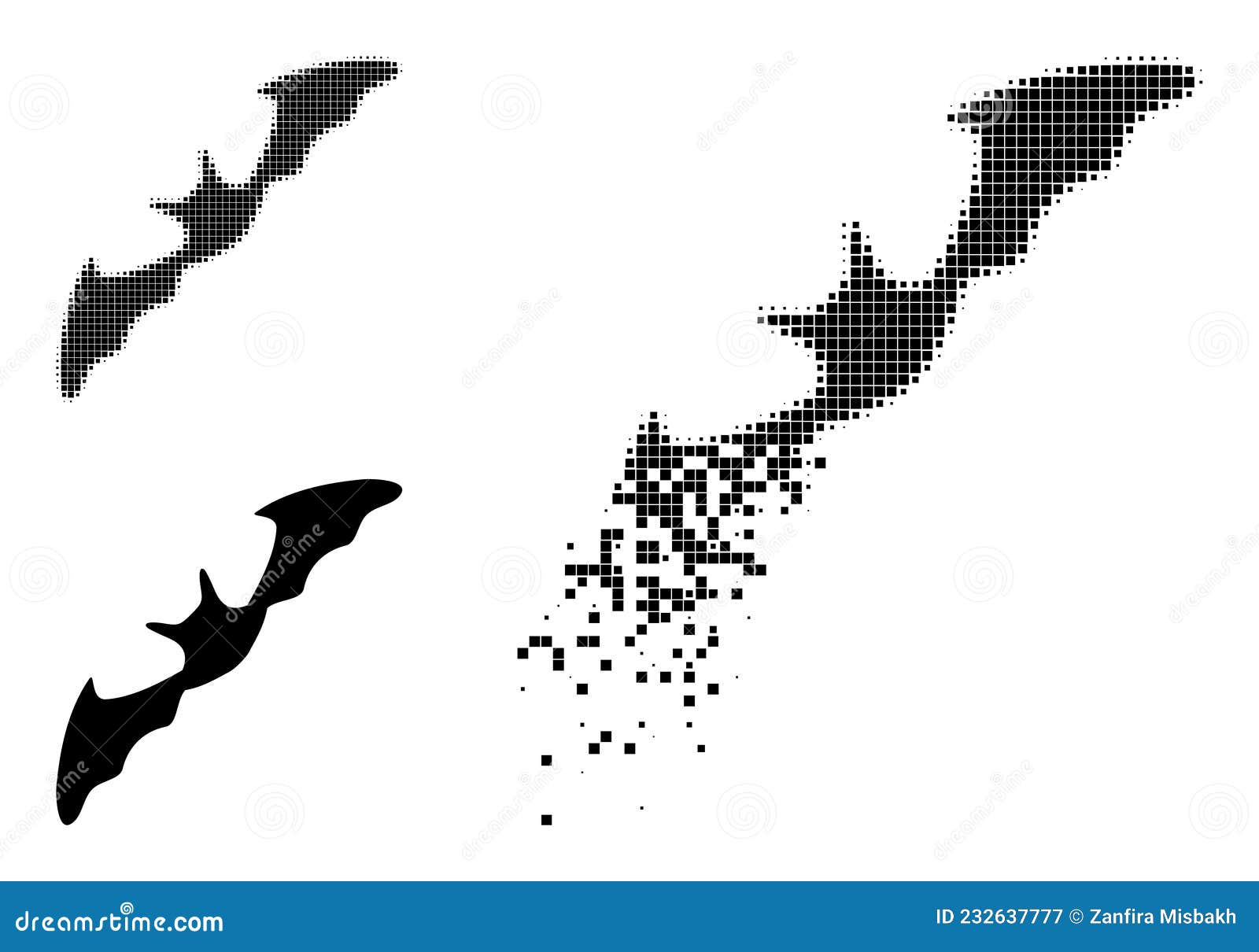 Fragmented Dotted Flying Bat Glyph with Halftone Version Stock Vector ...