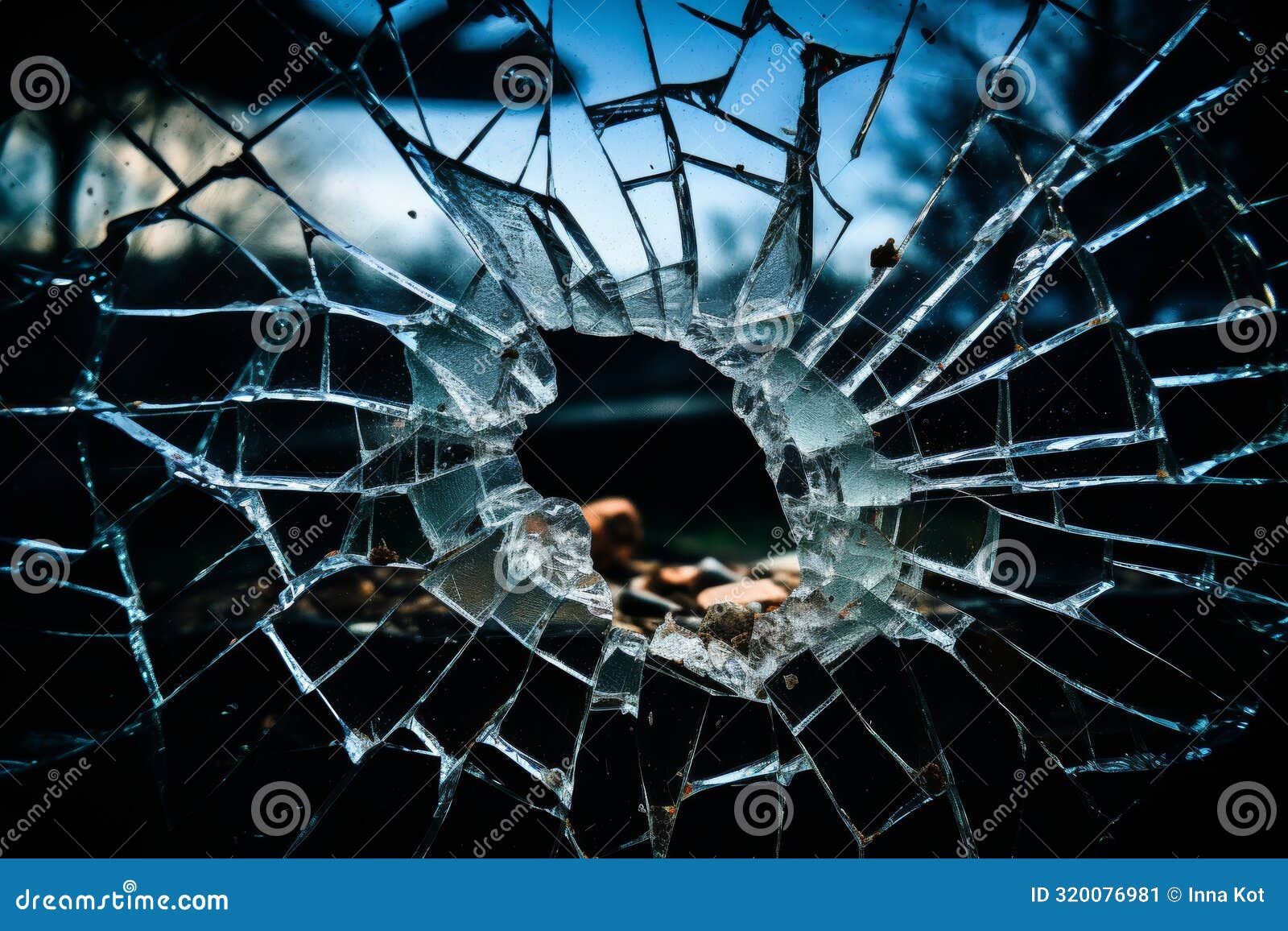 Fragmented Glass Window Pane with a Hole, Damaged Architectural Element ...