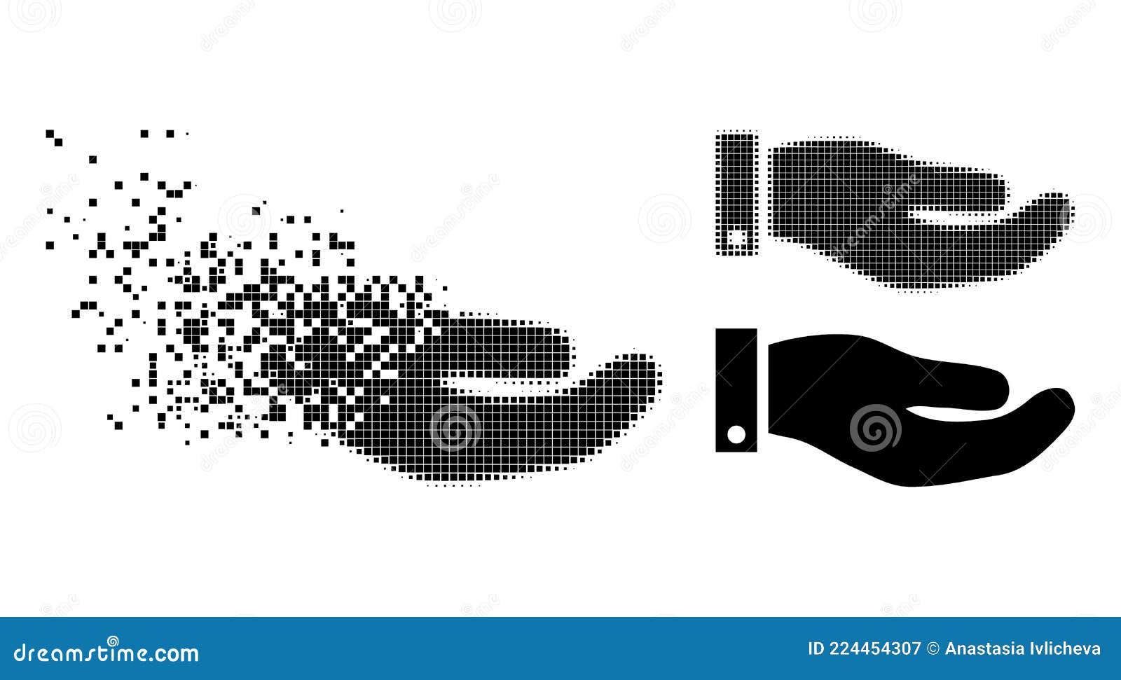Fragmented and Halftone Pixel Hand Icon Stock Vector - Illustration of ...
