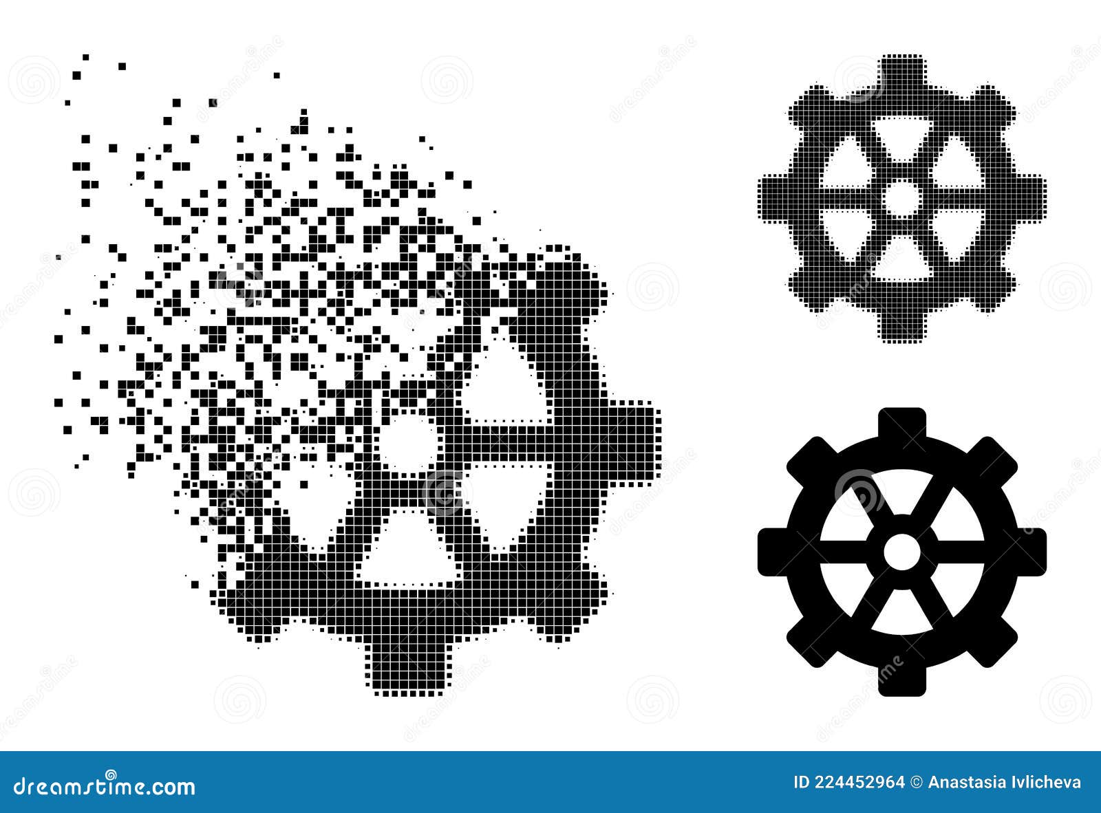 Fragmented and Halftone Pixelated Gear Glyph Stock Vector ...