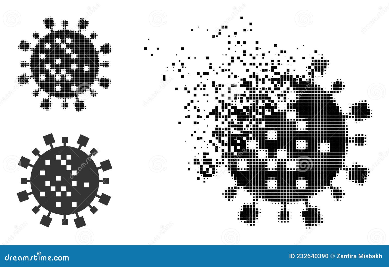 Fragmented Pixel Digital Virus Cell Glyph with Halftone Version Stock ...