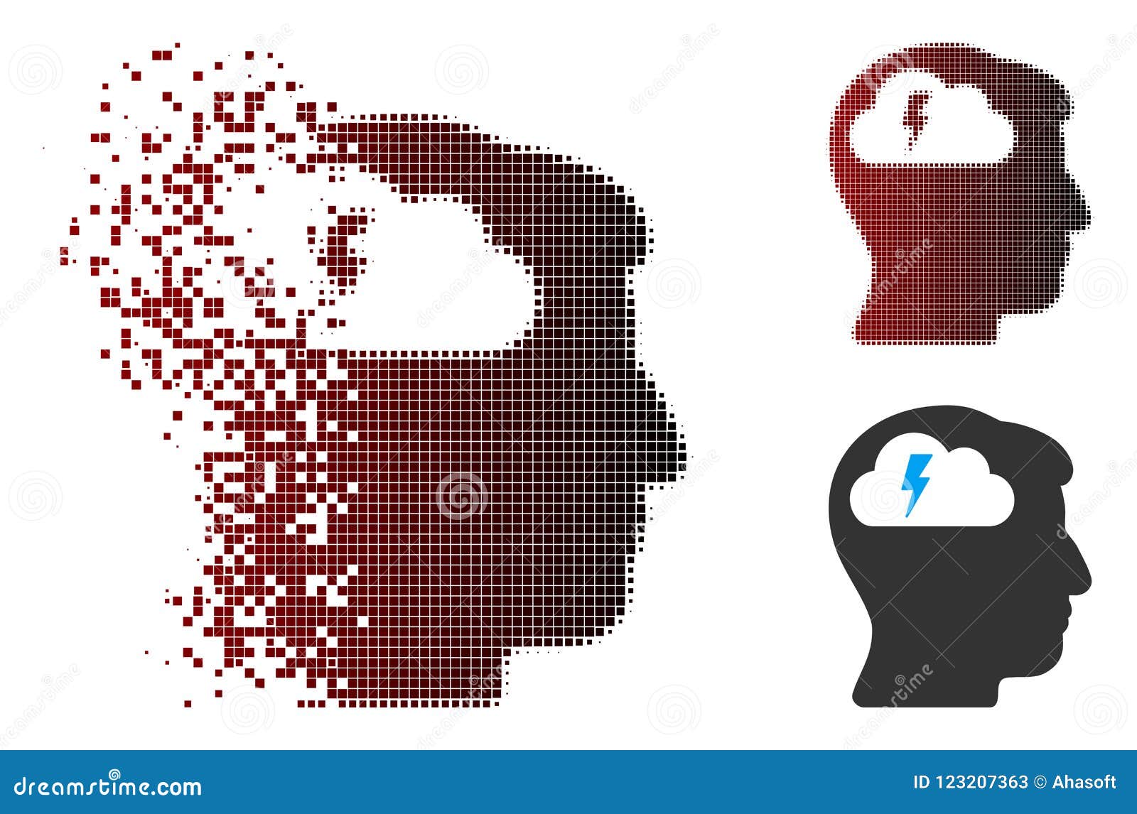 Fragmented Pixel Halftone Brainstorming Icon Stock Vector ...