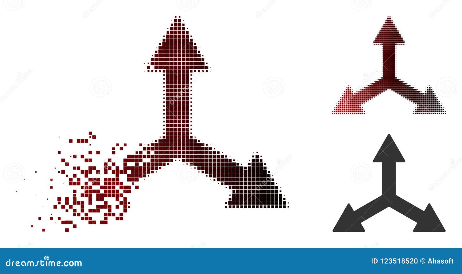 Fragmented Pixel Halftone Triple Arrows Icon Stock Vector ...