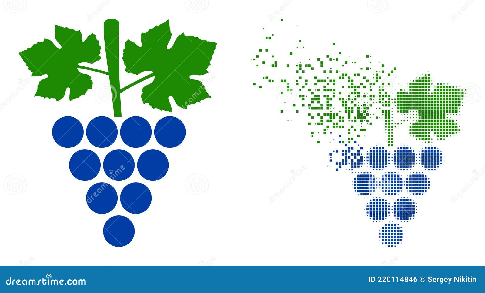 Fragmented Pixel and Original Grapes Bunch Icon Stock Vector ...