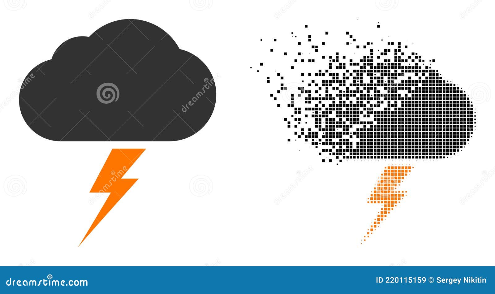 Fragmented Pixel and Original Thunderstorm Icon Stock Vector ...