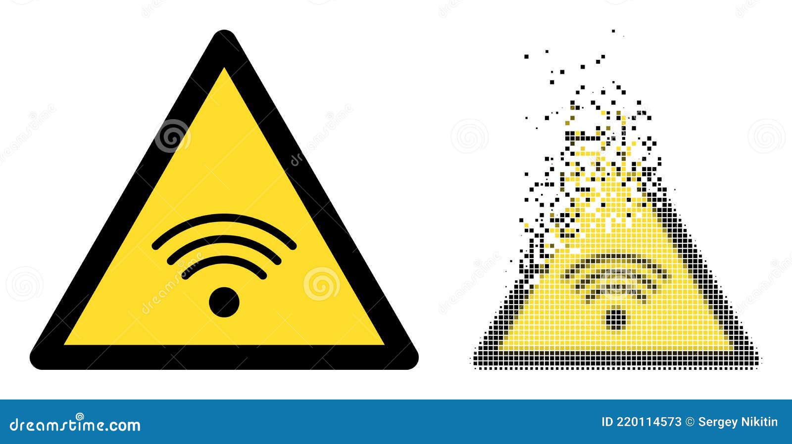 Fragmented Pixel and Original Wi-Fi Source Warning Icon Stock Vector ...