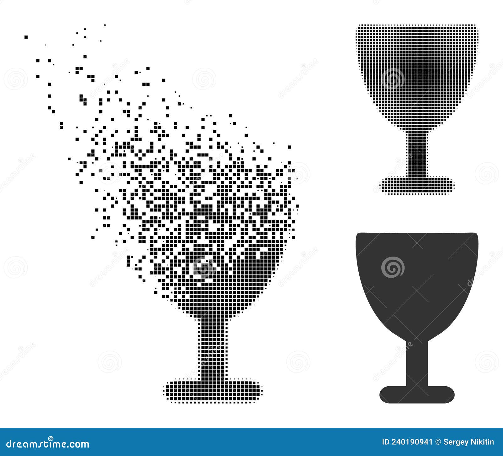 Fragmented Pixel and Original Wine Glass Icon Stock Vector ...