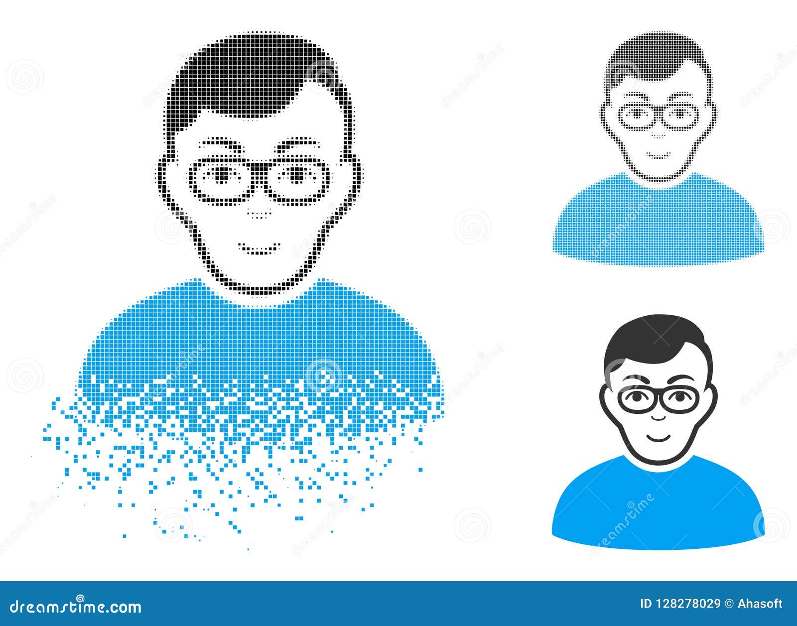 Fragmented Pixelated Halftone Nerd Man Icon with Face Stock Vector ...