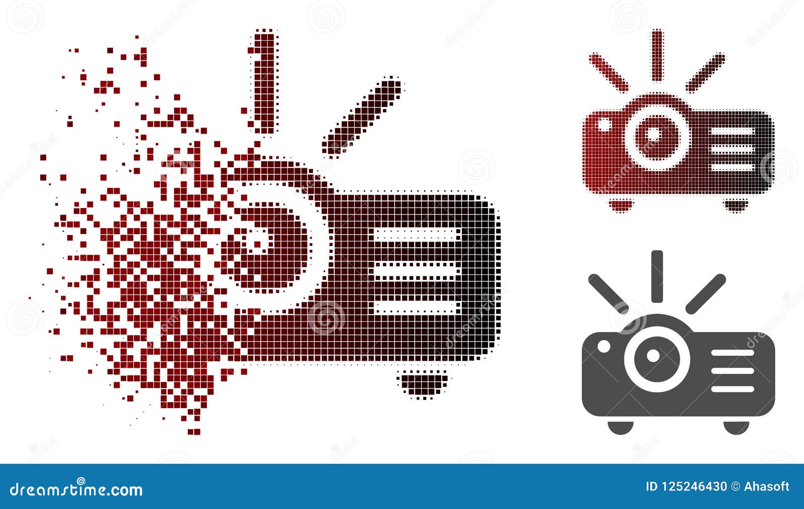 Fragmented Pixelated Halftone Projector Icon Stock Vector ...