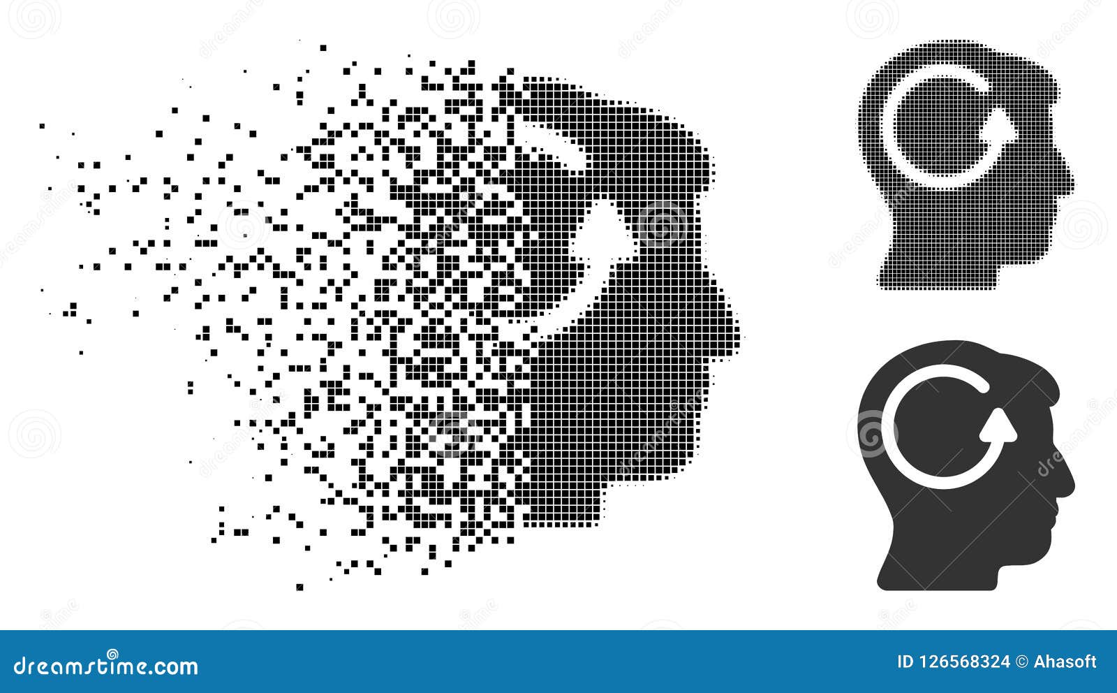 Fragmented Pixelated Halftone Refresh Head Memory Icon Stock Vector ...