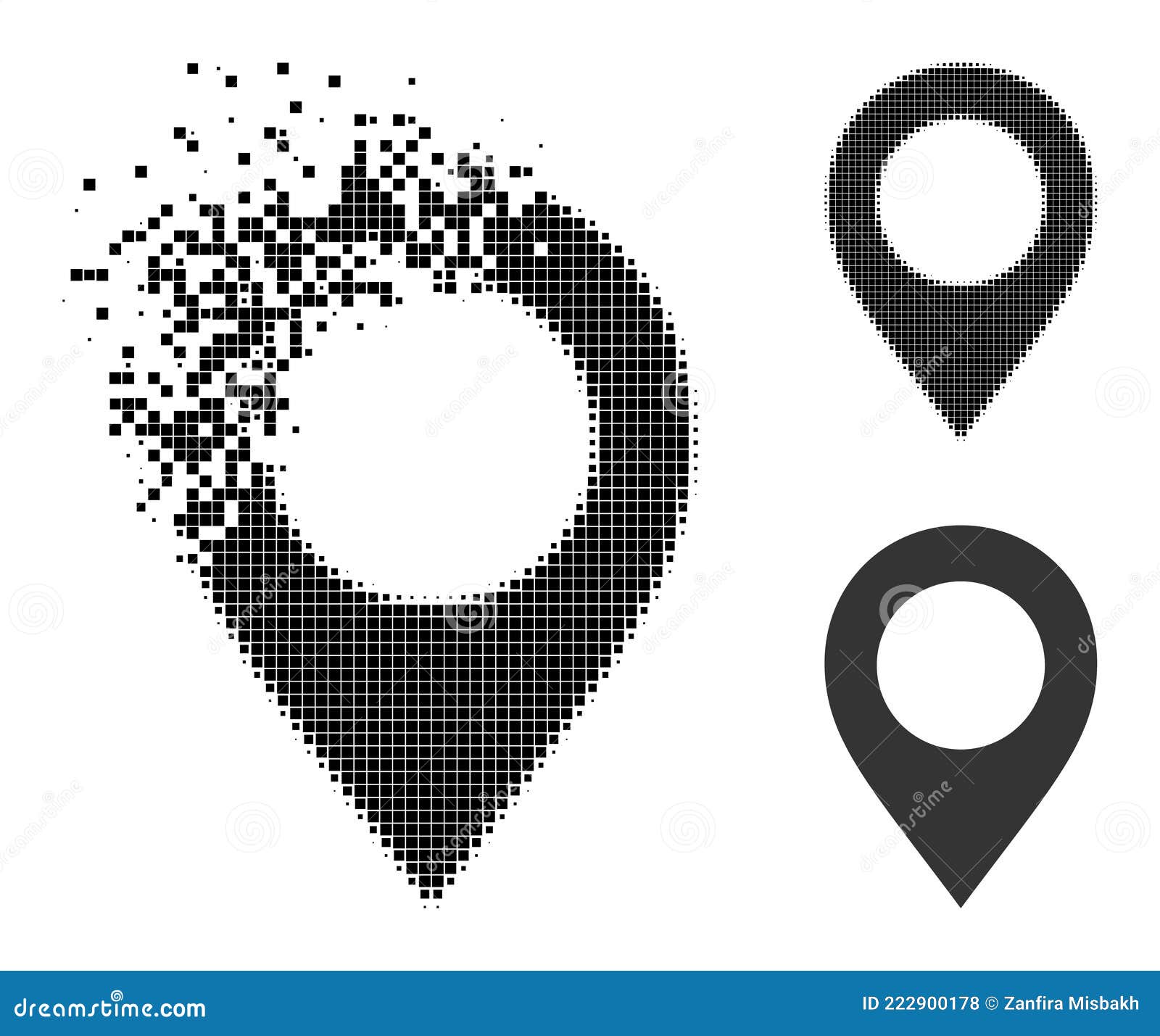 Fragmented Pixelated Map Pointer Glyph with Halftone Version Stock ...