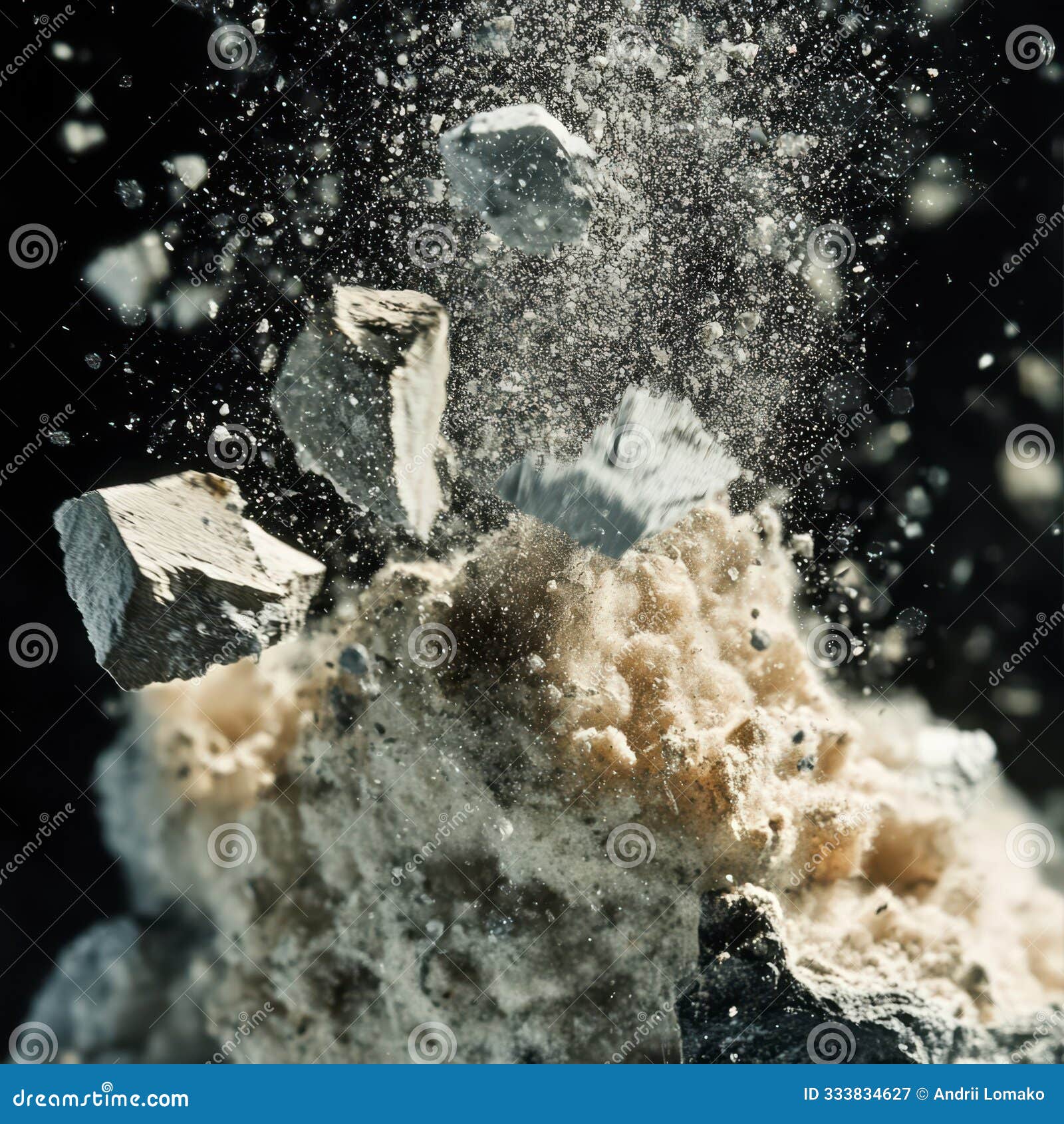 Fragmenting Rocks with Dust and Debris Flying in a Dramatic Explosion ...