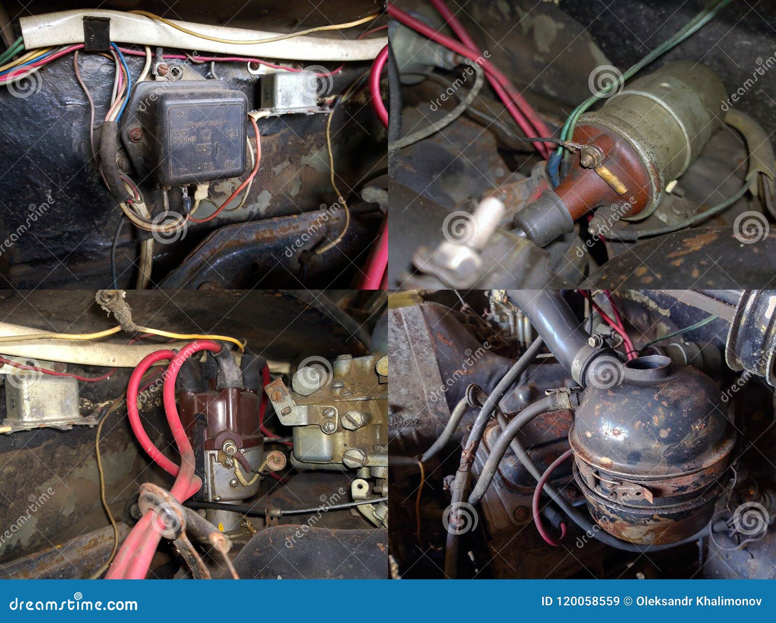 Fragments of Equipment in the Engine Compartment of the Old Soviet Car ...