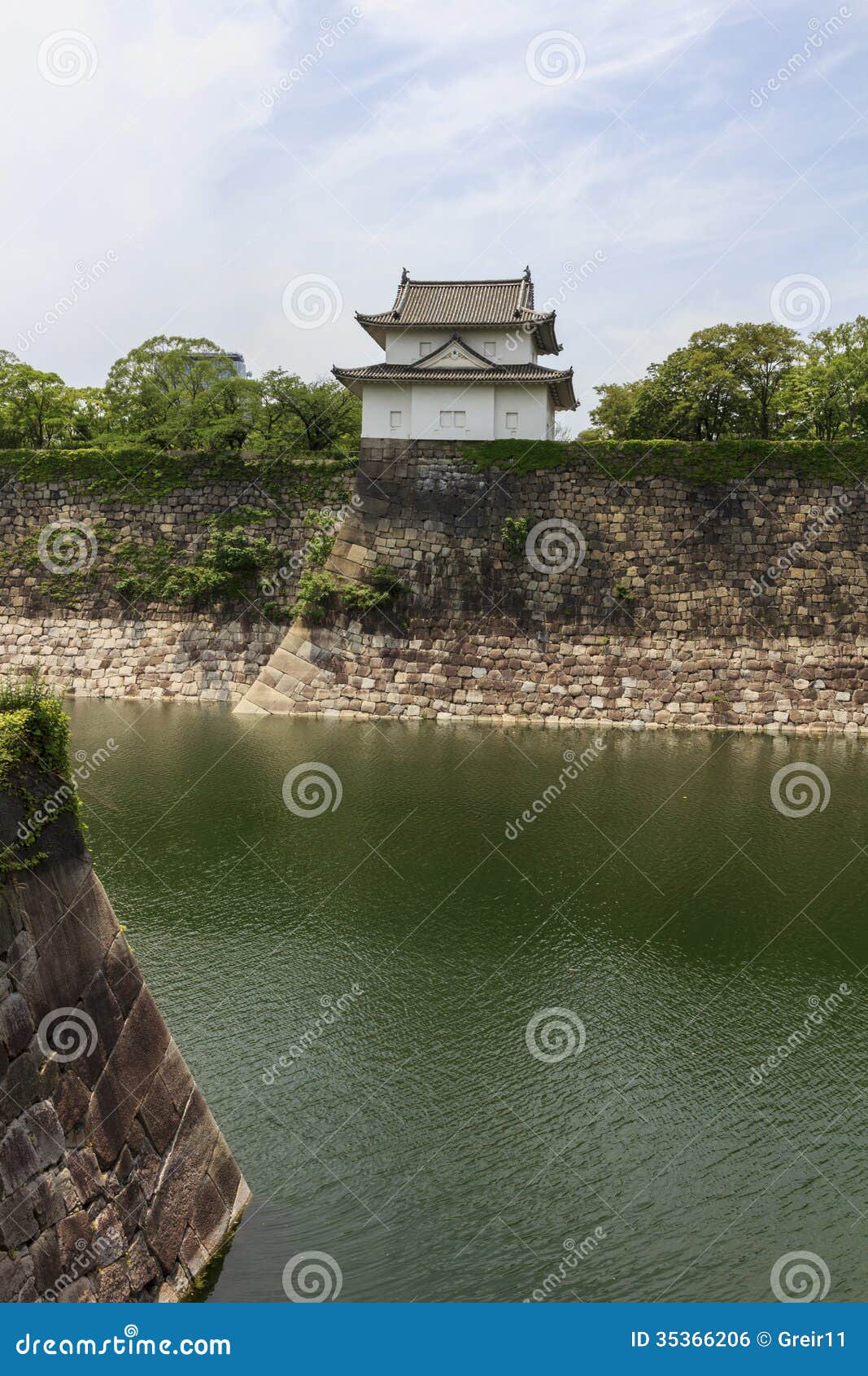Fragments of Osaka Castle with Big Moat in the Foreground in Osaka ...