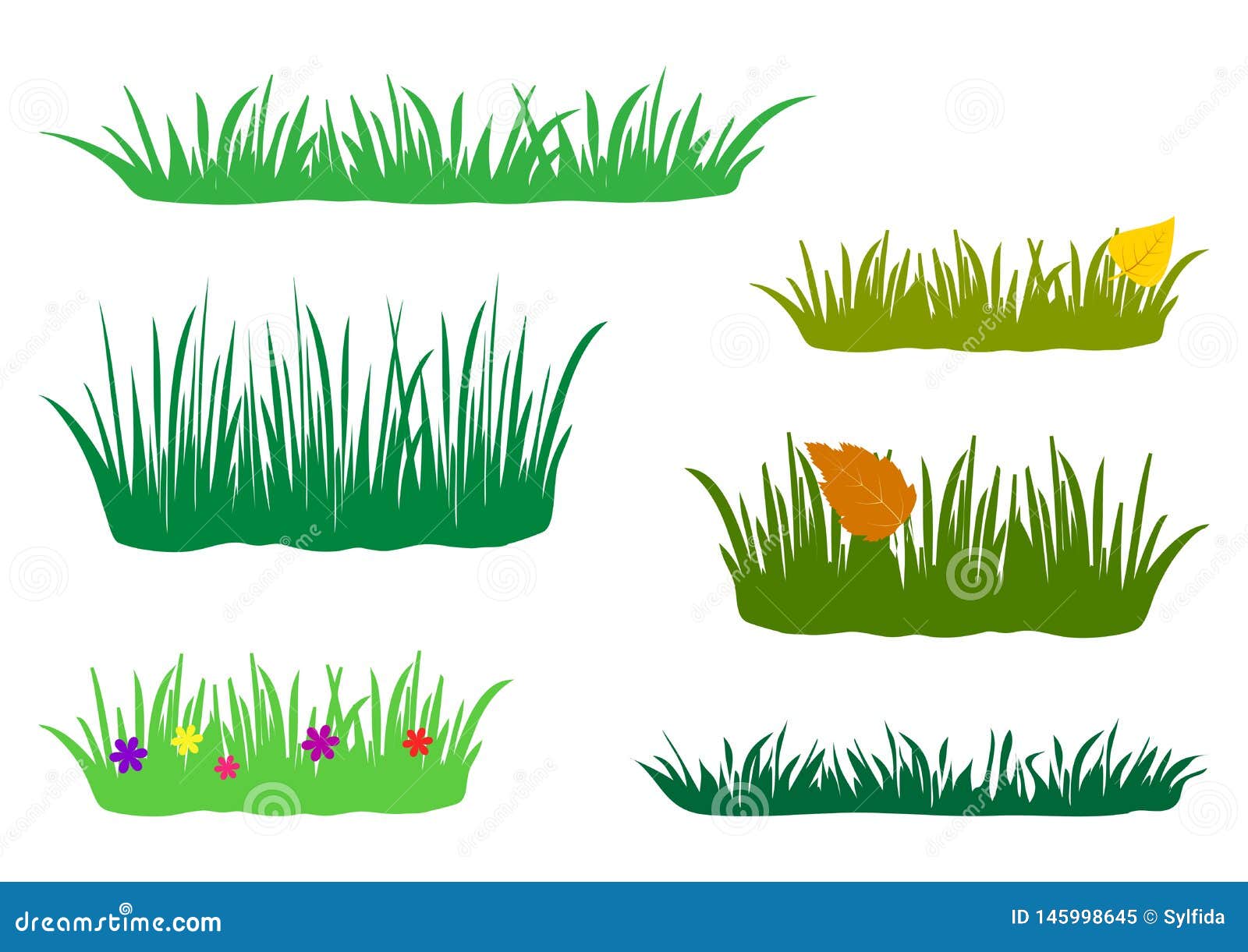 Fragments of Spring, Summer and Autumn Grass. Set of Design Elements of ...