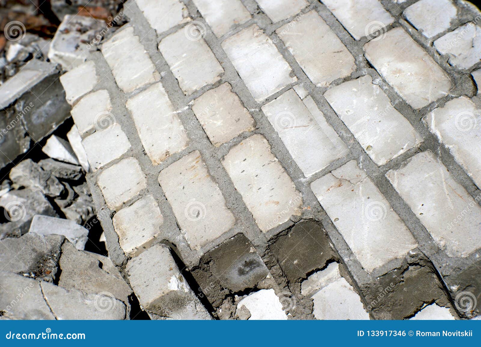 Fragments of a Wall of a Gray Brick at Utilization of a Brick Building ...