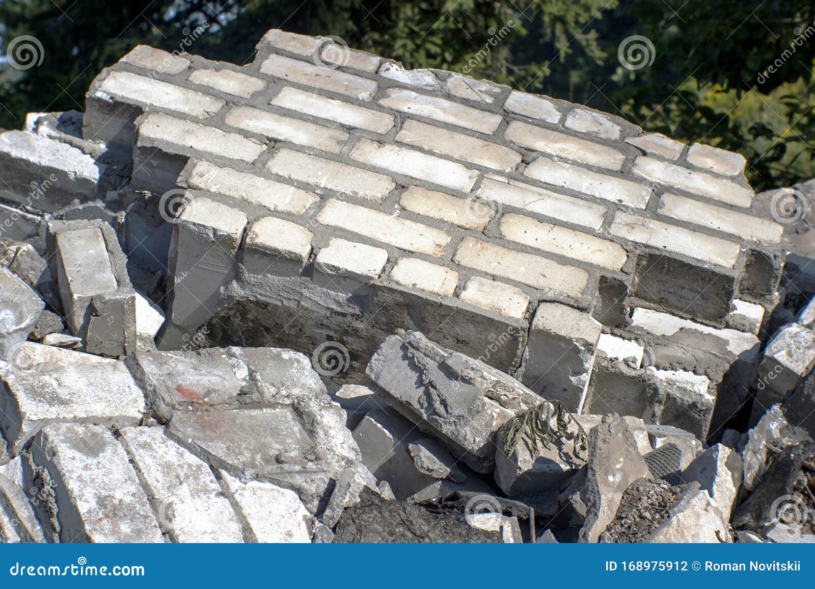 Fragments of a Wall of a Gray Brick at Utilization of a Brick Building ...
