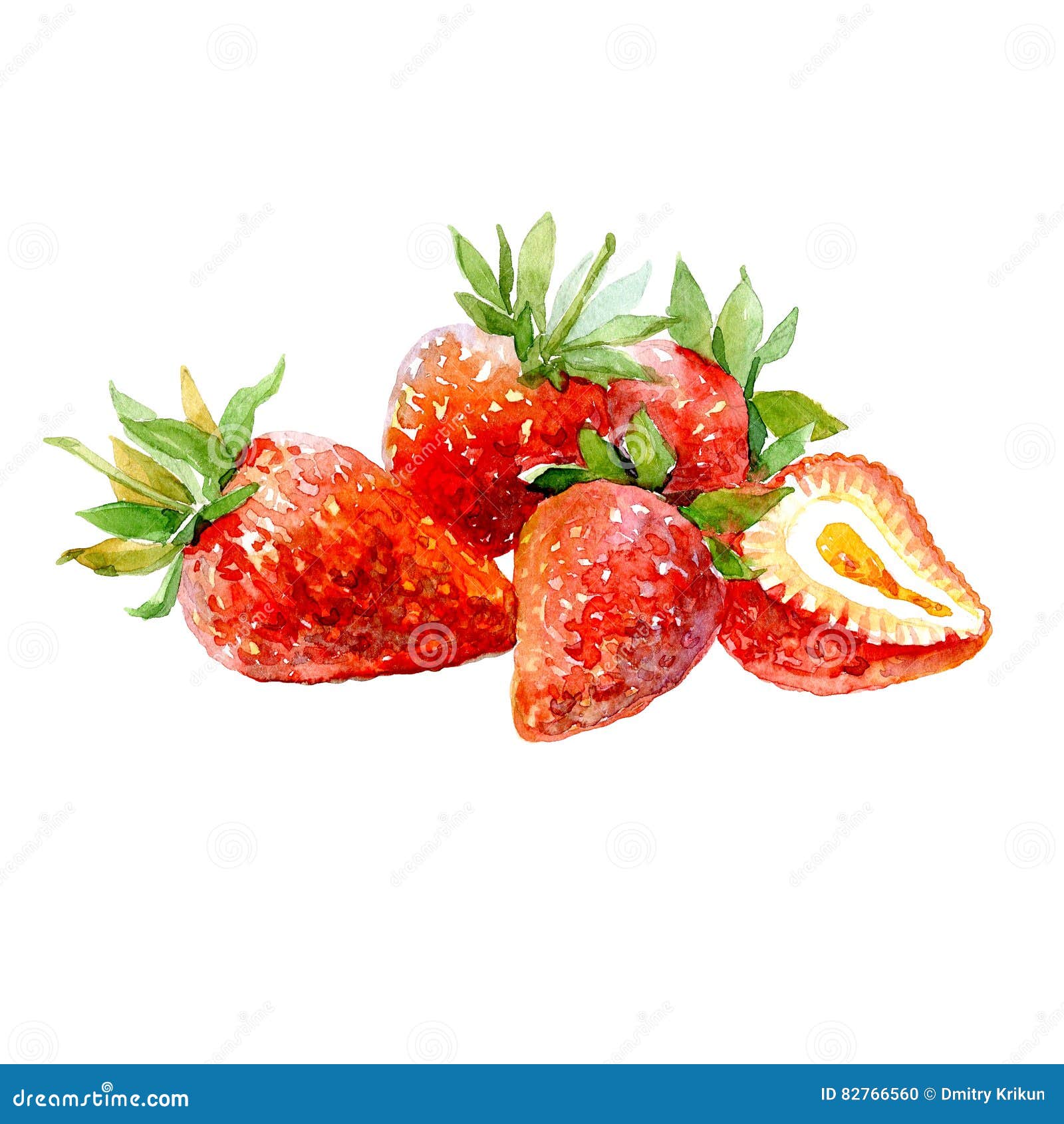 Fragola Dell'acquerello E Fragole Affettate Isolate Illustrazione di ...
