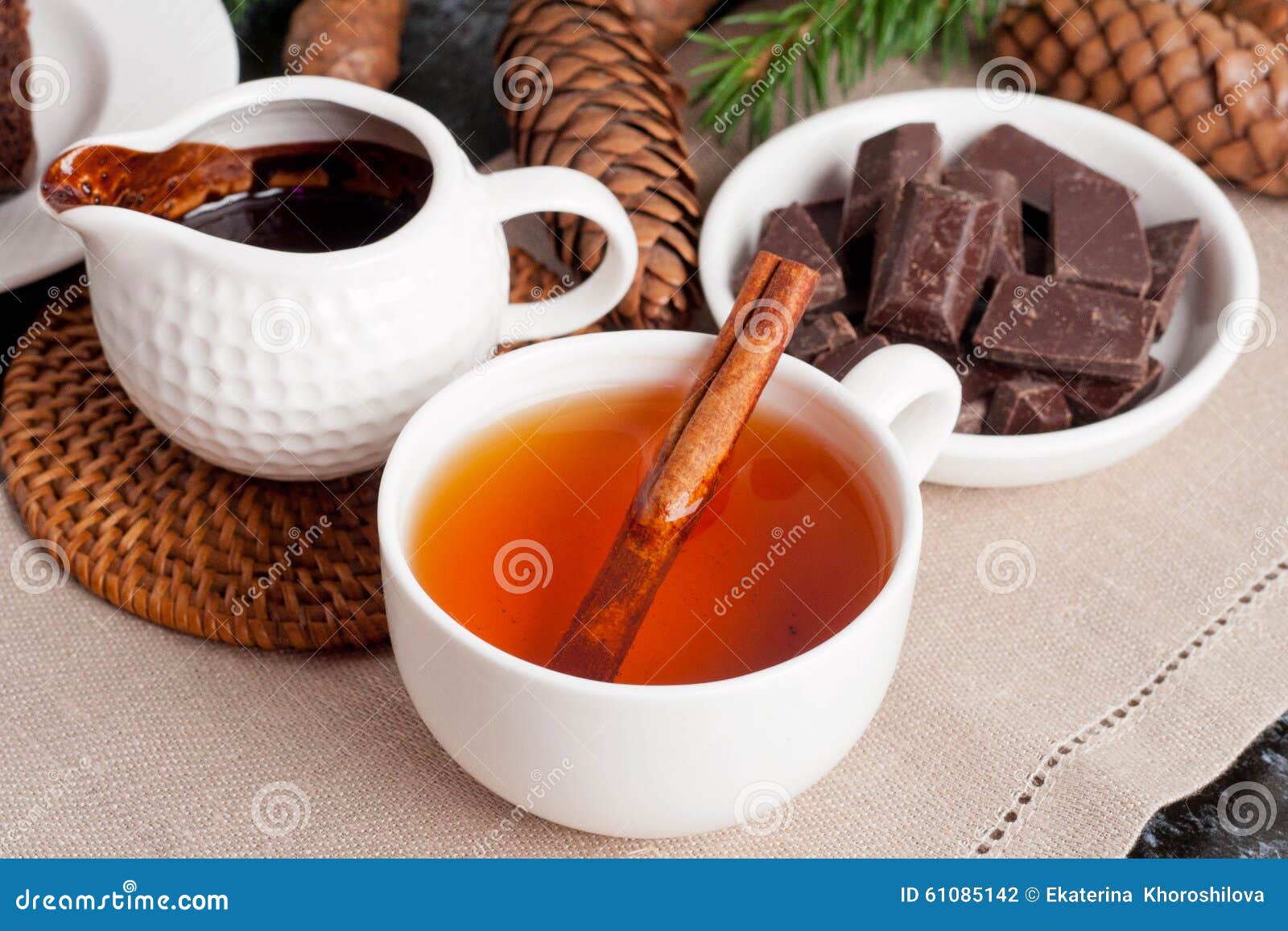 Fragrant Black Tea with Cinnamon and Chocolate, Close Up Stock Photo ...