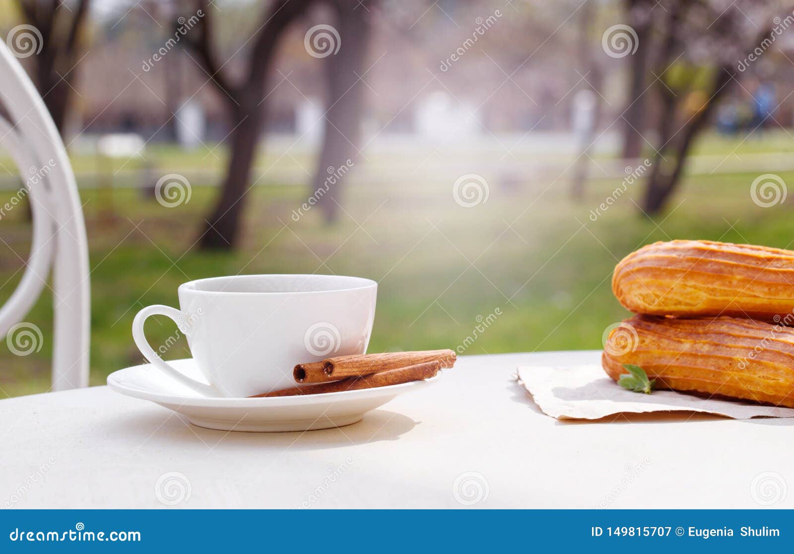 Fragrant Coffee with Eclairs in the Summer Cafe Stock Image - Image of ...