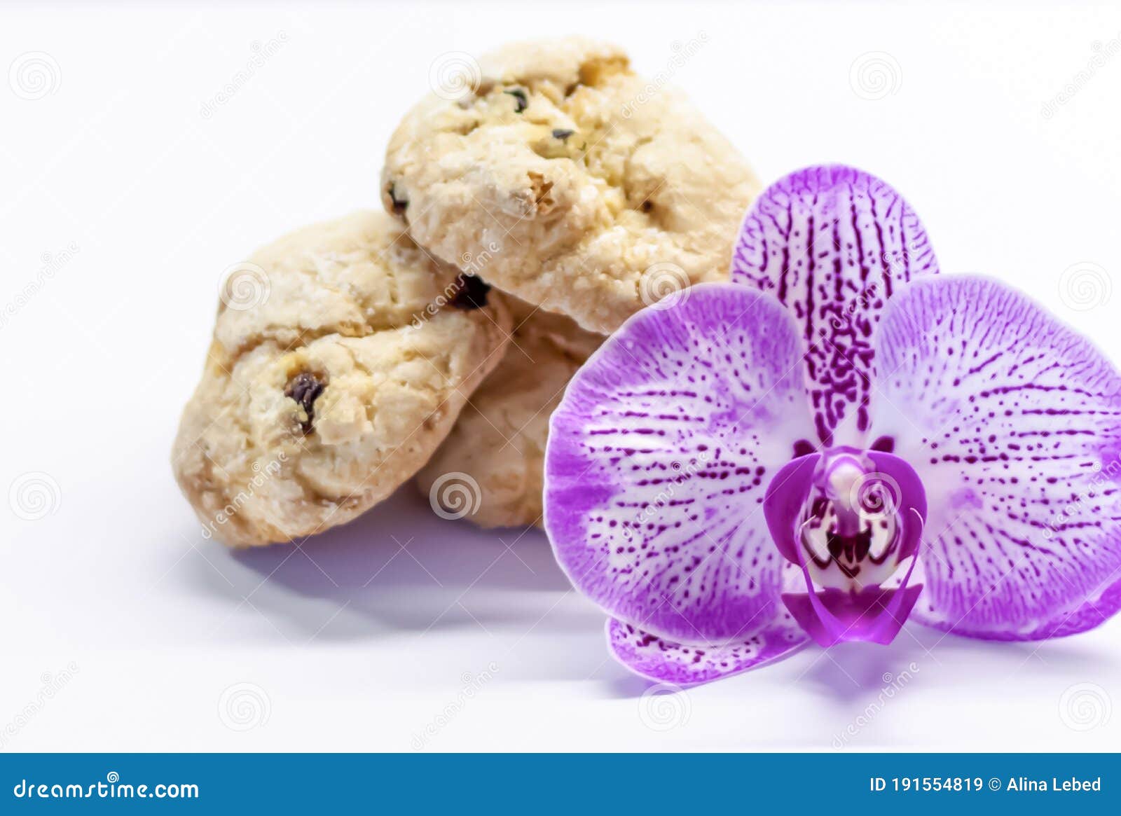 Fragrant Cookies and an Orchid Flower. Sweets on the Table Stock Image ...