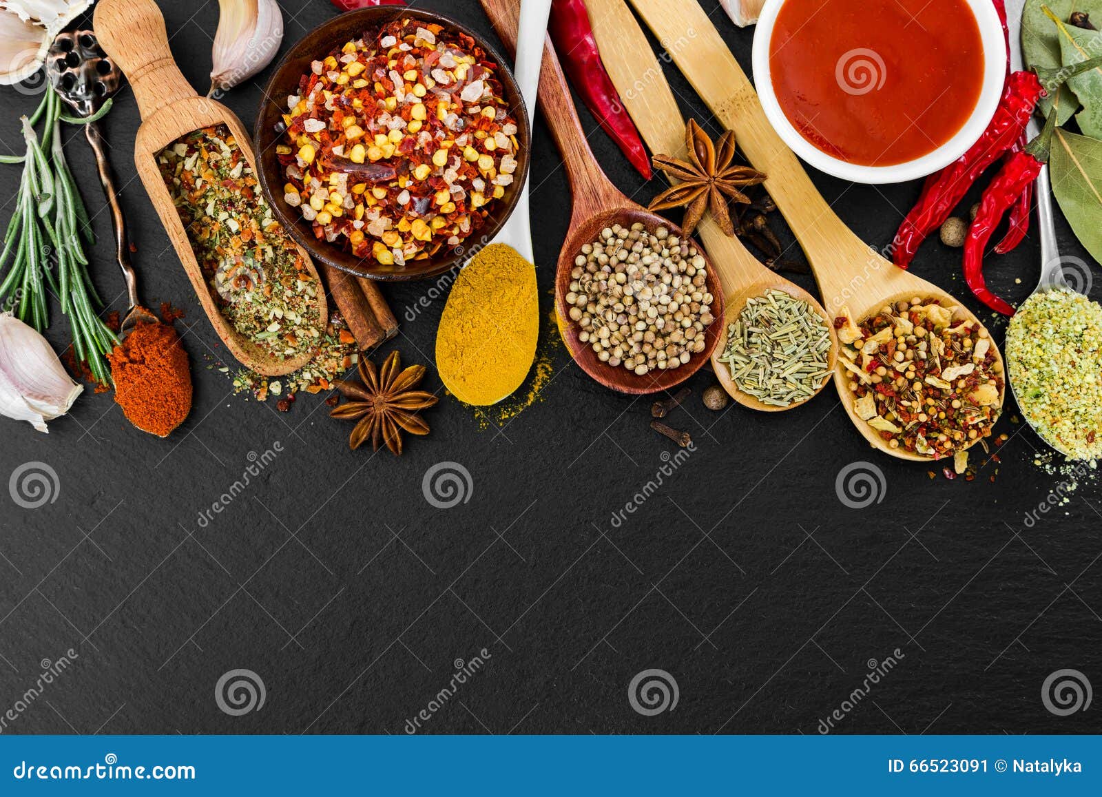 Fragrant Seasonings on Black Background. Stock Image - Image of paprika ...