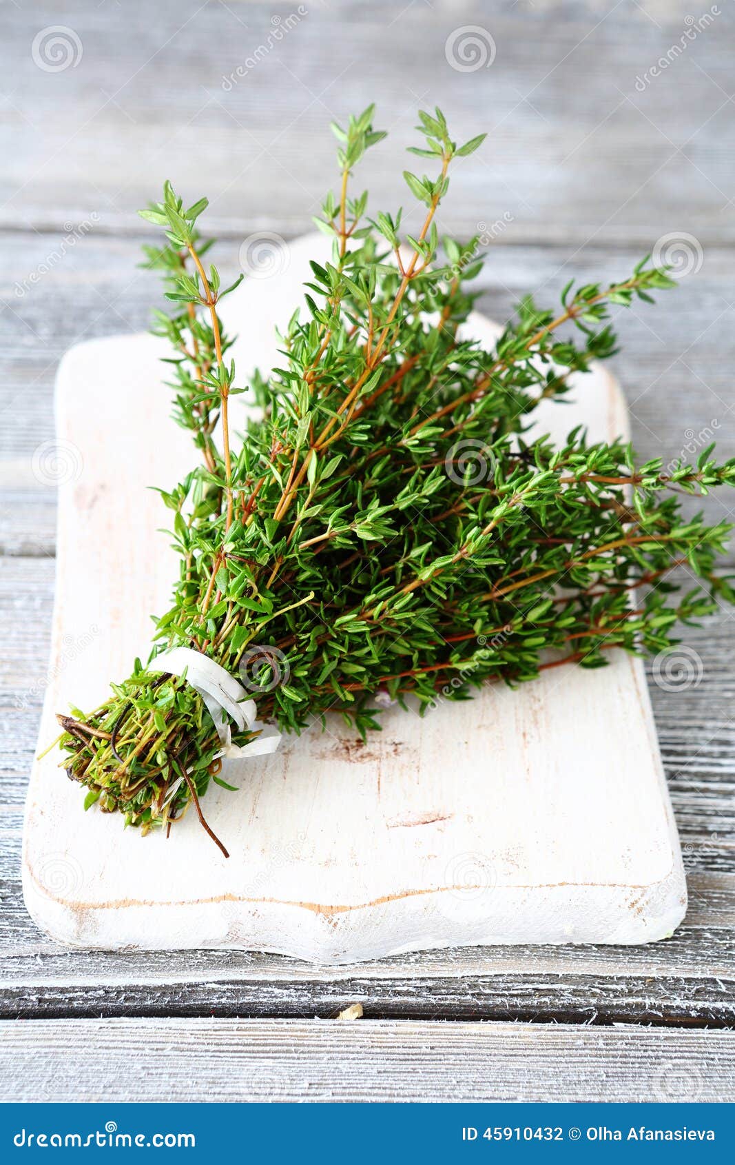 Fragrant Thyme on a White Chopping Board Stock Photo - Image of ...