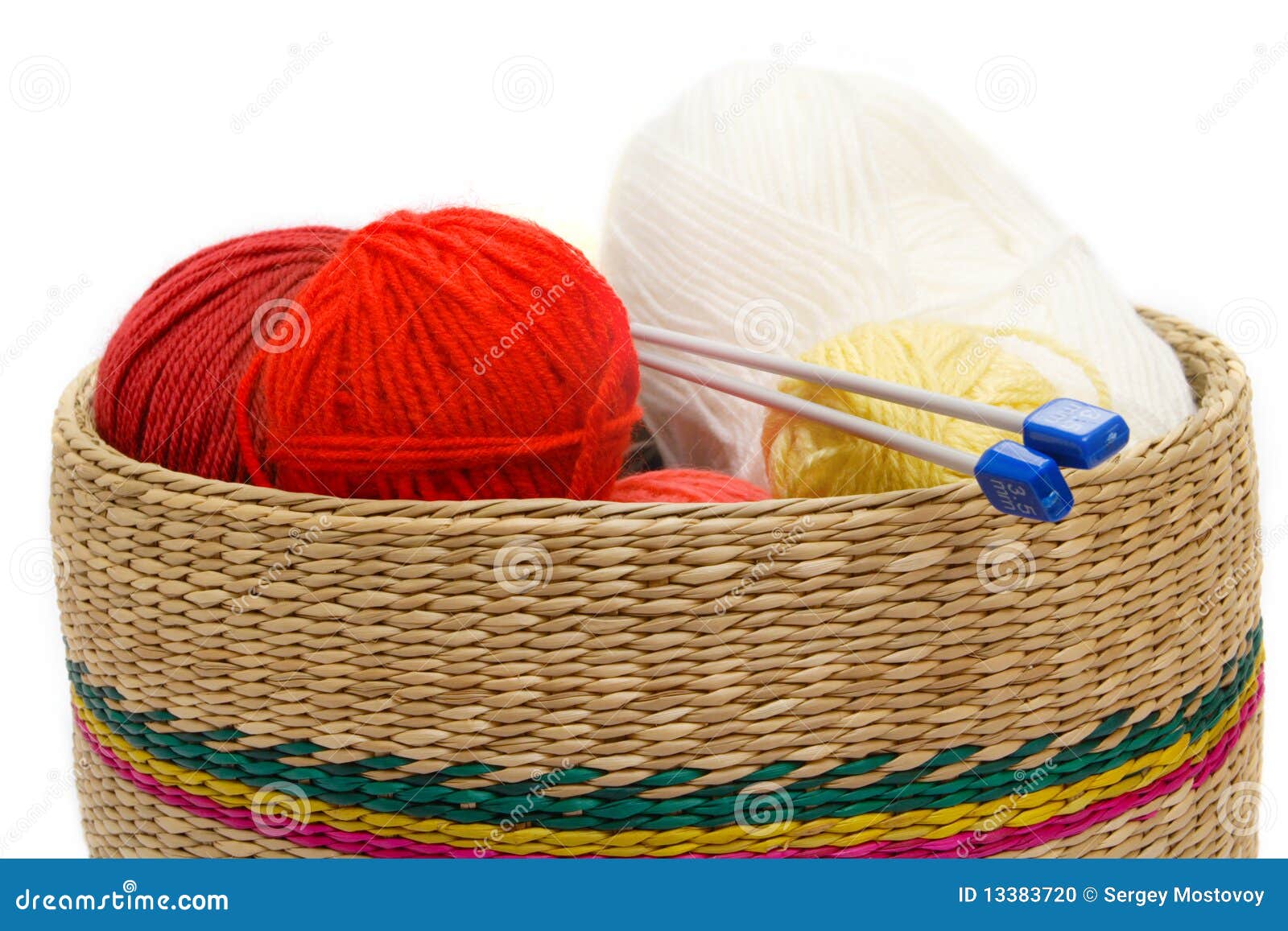 Frail full of woolen clews stock photo. Image of wicker - 13383720
