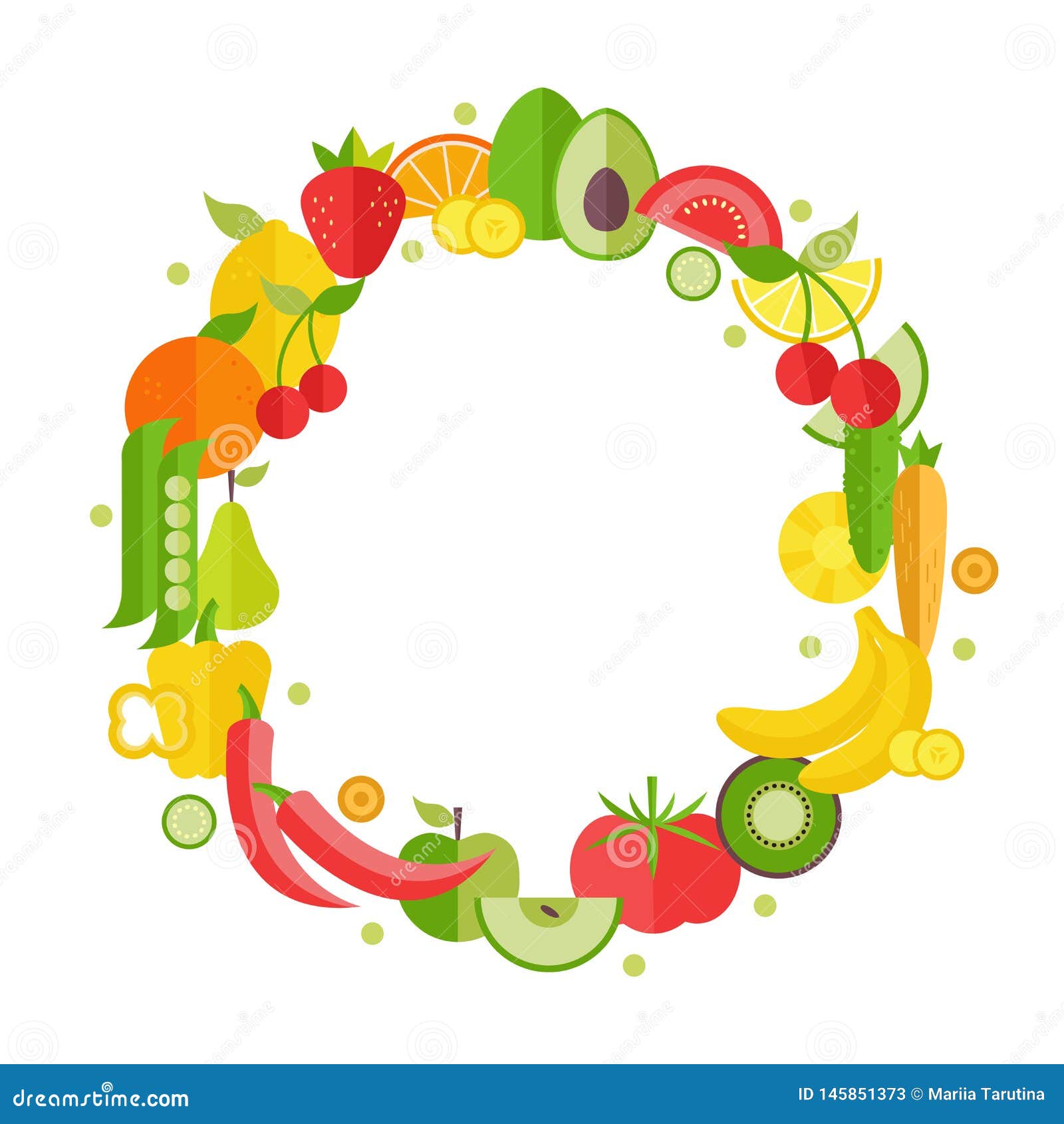 Fruit and Vegetable. Icons Set in Circle Shape. Vegetarian , Organic ...