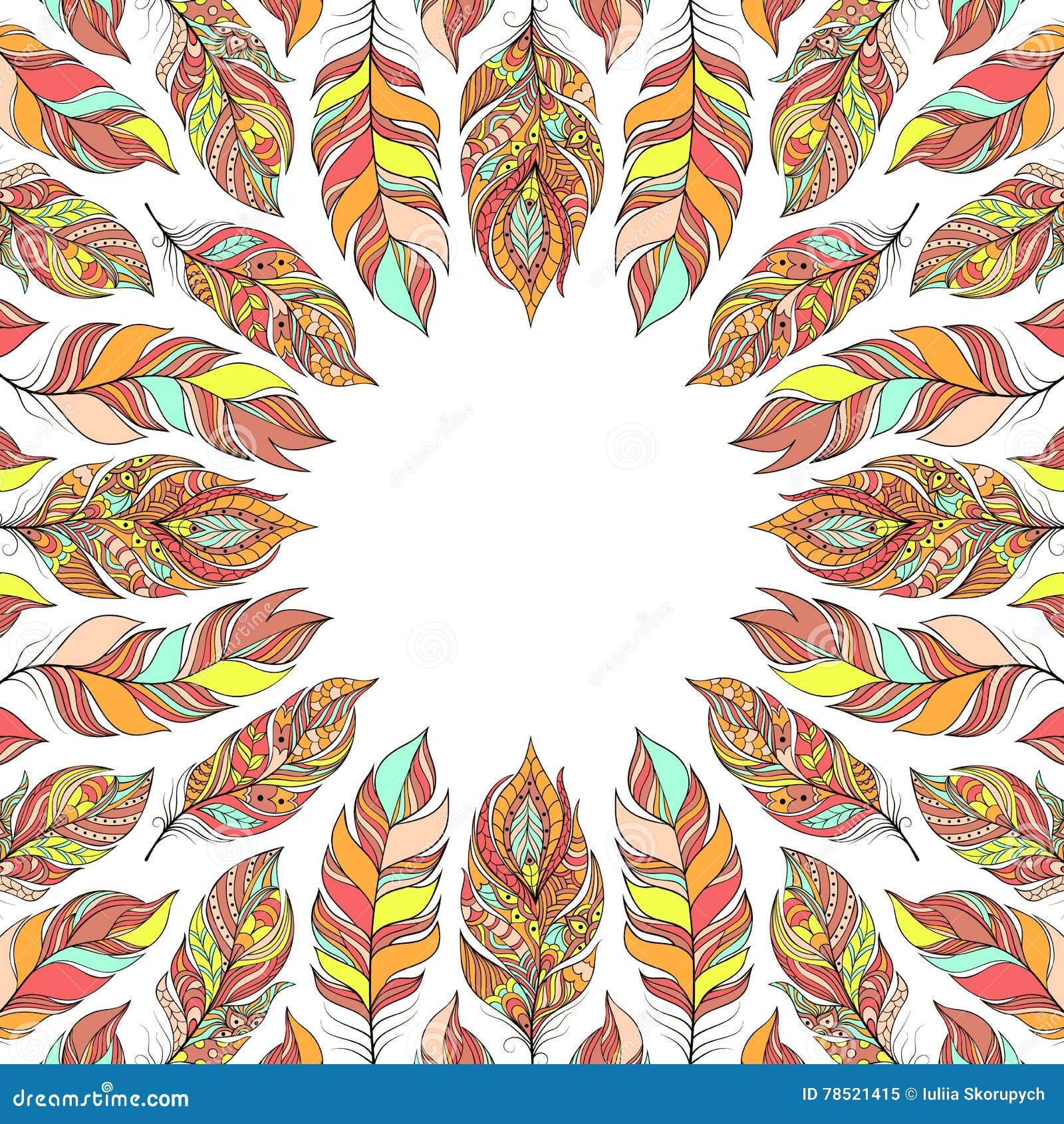 Frame with Abstract Colorful Feathers. Stock Vector - Illustration of ...