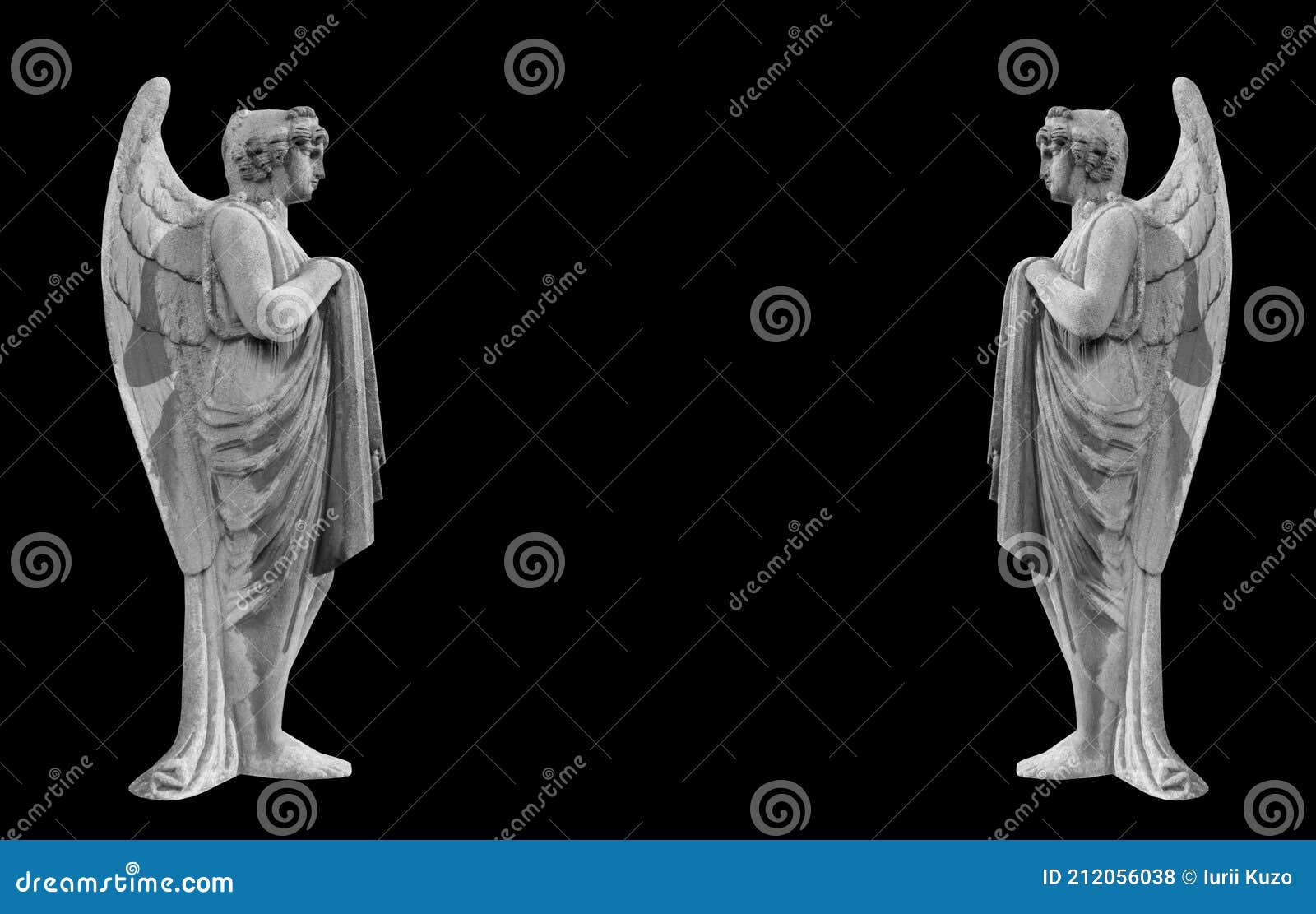 Frame Angel Frame. Ancient Stone Statue Isolated on Black Background ...
