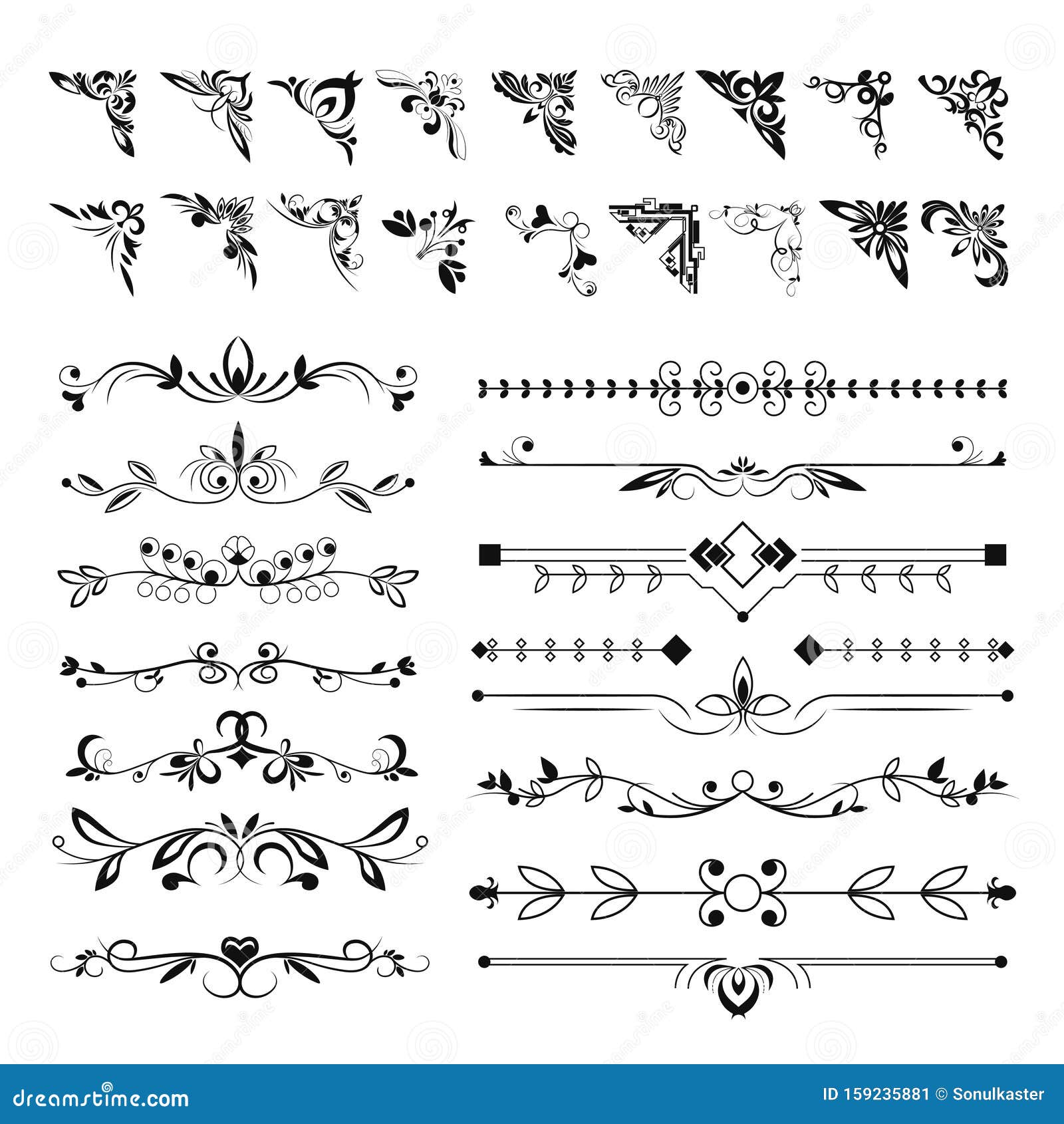 Frame Angles or Text Separation Lines, Floral Pattern Elements Stock ...