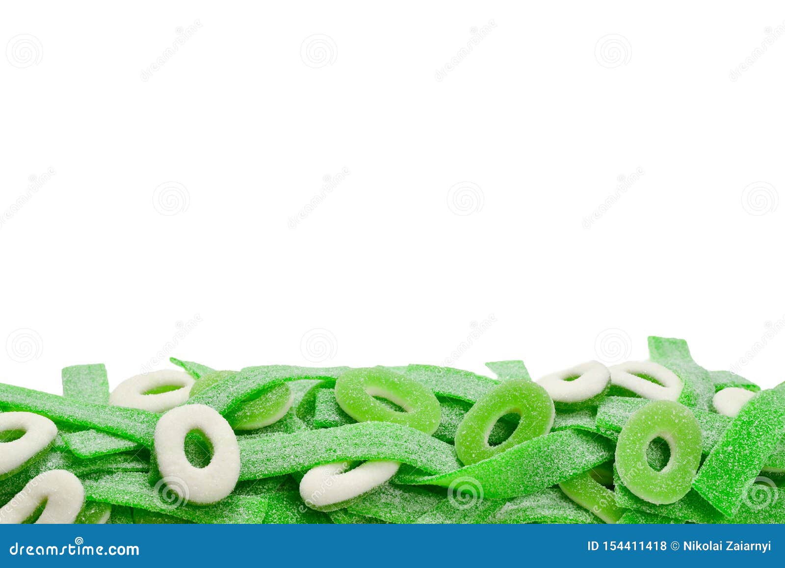 Frame of Assorted Green Gummy Candies Isolated on White. Top View Stock ...