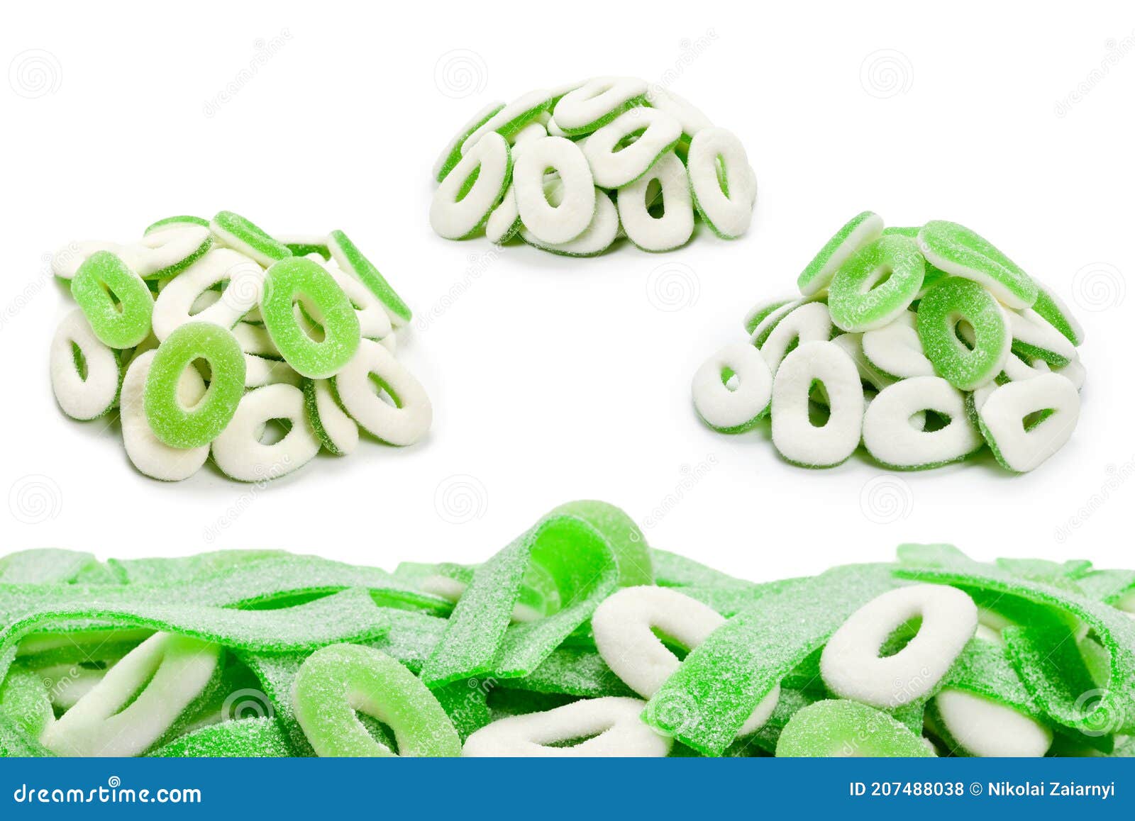 Frame of Assorted Green Gummy Candies Isolated on White. Top View Stock ...