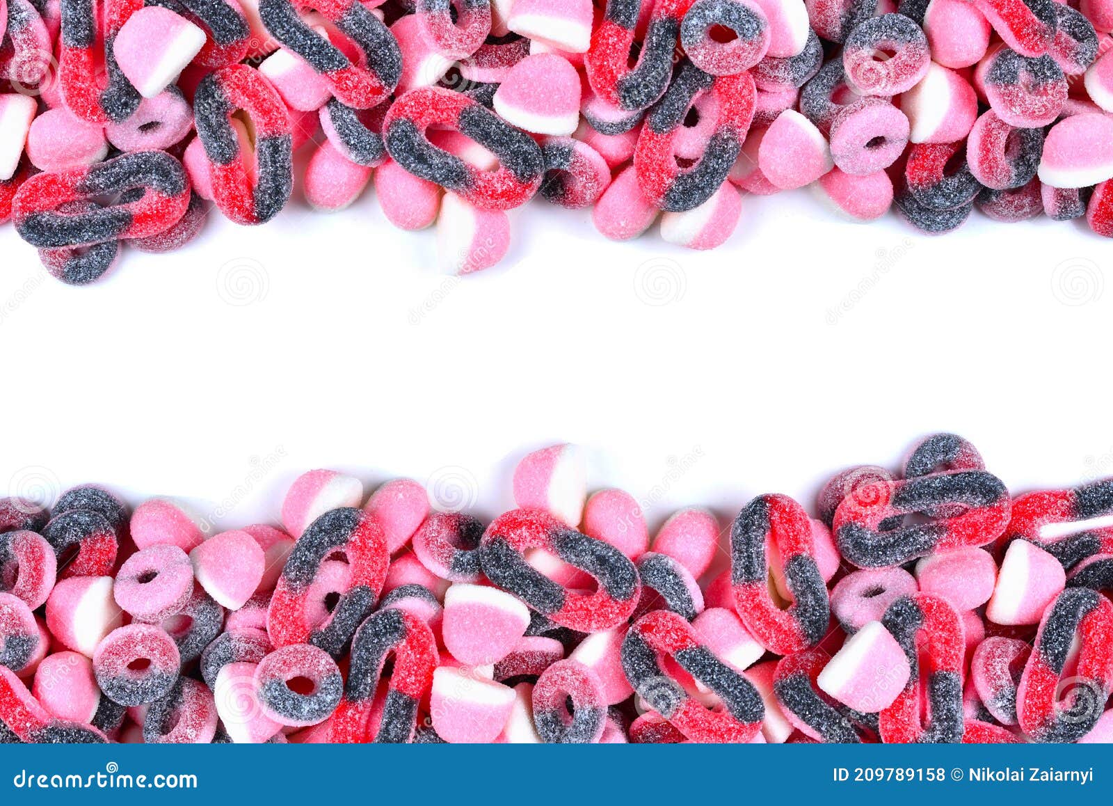 Frame of Assorted Gummy Candies Isolated on White. Top View Stock Photo ...