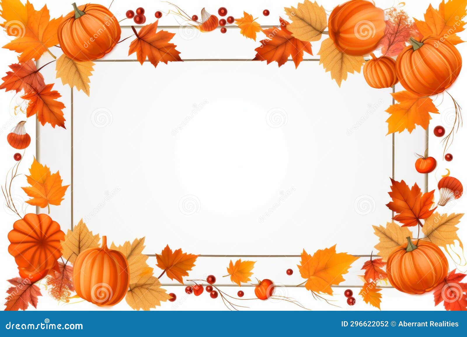 A Frame with Autumn Leaves and Pumpkins on a White Background Stock ...