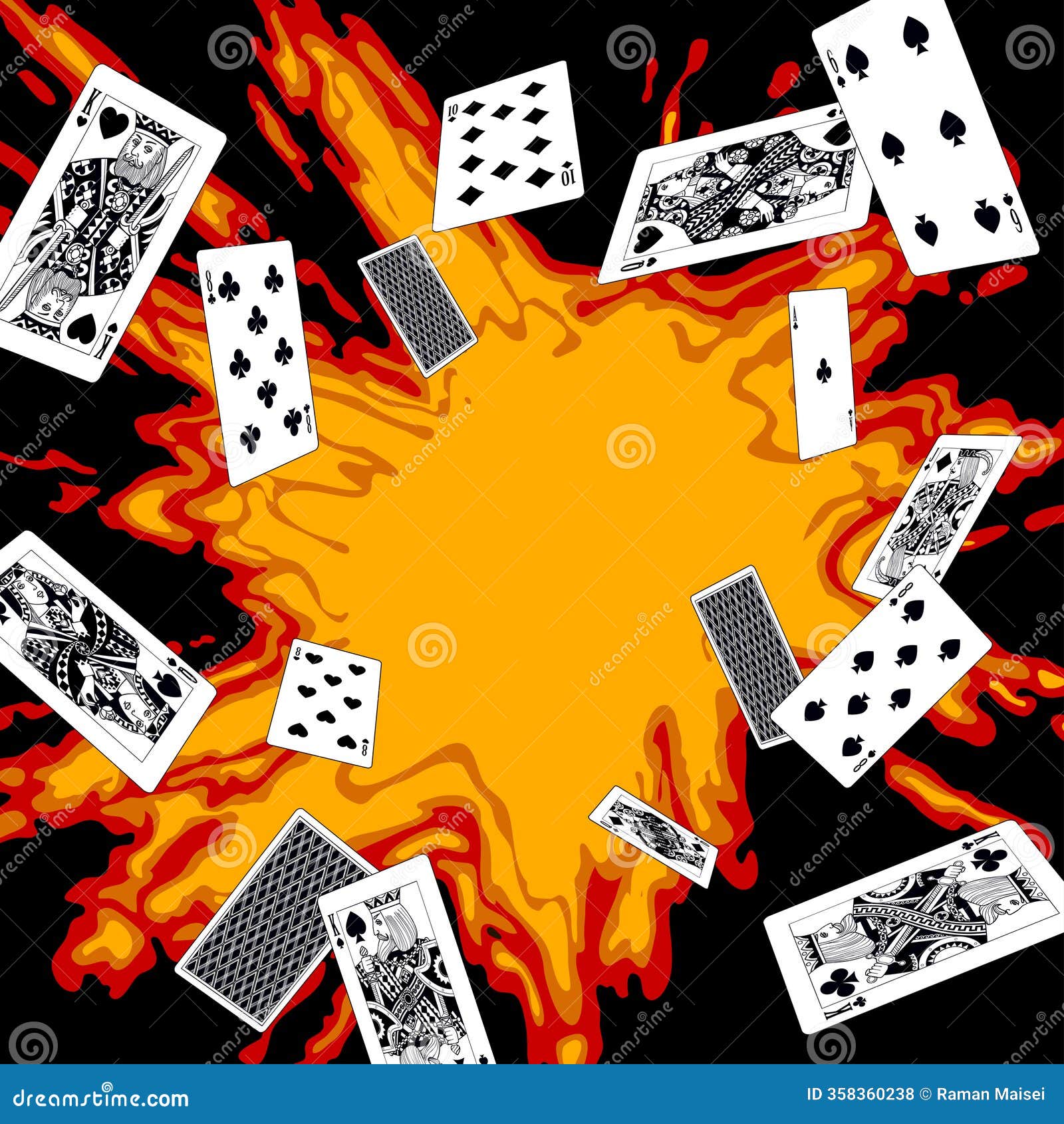 Frame and Background with Playing Cards in Black and White Linear Style ...