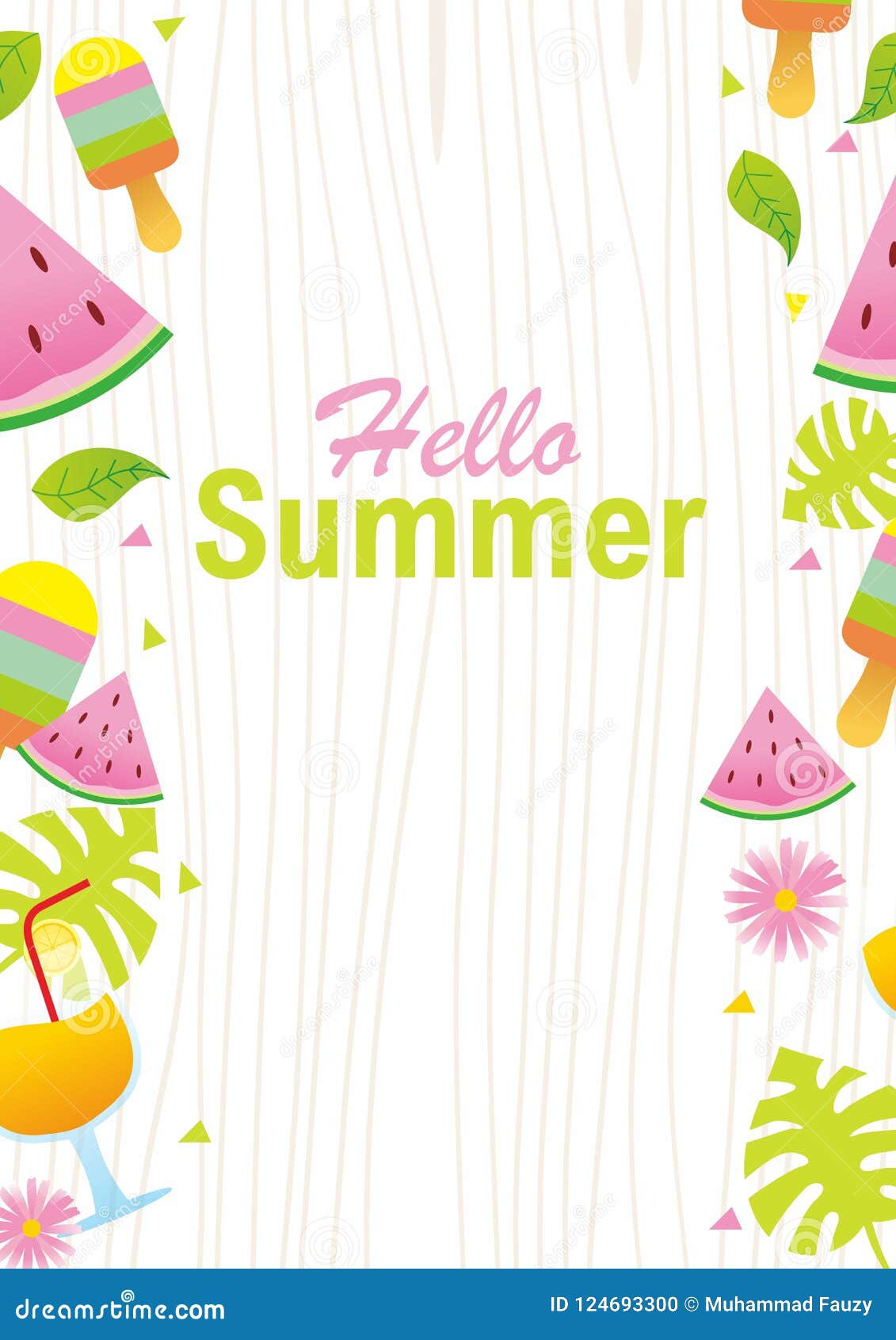 Summer Frame Backgound with Tropical Fruit and Ice Cream Stock Vector ...